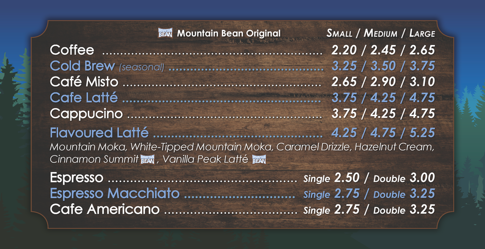 Mountain Bean Menu — Contact and Hours
