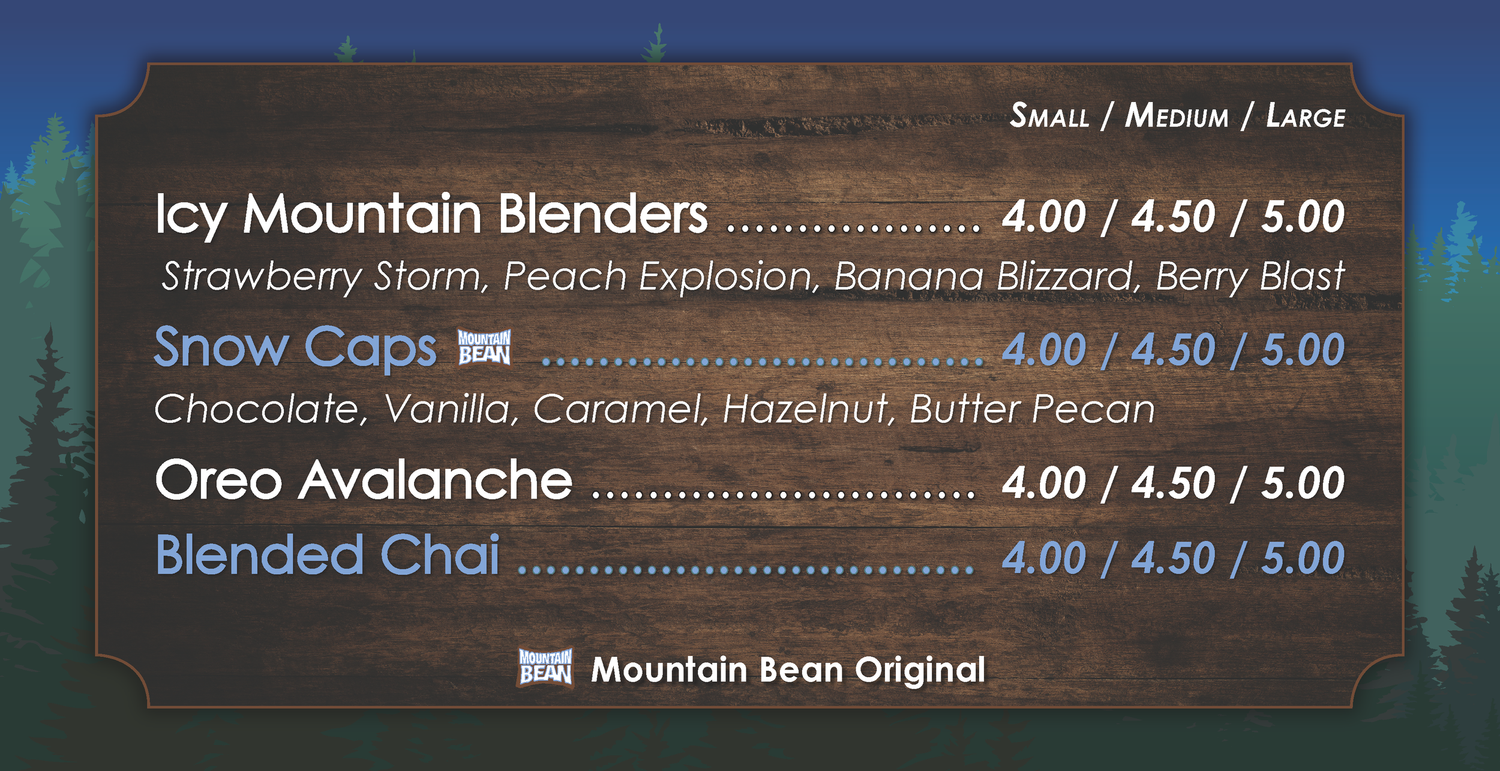 Mountain Bean Menu — Contact and Hours