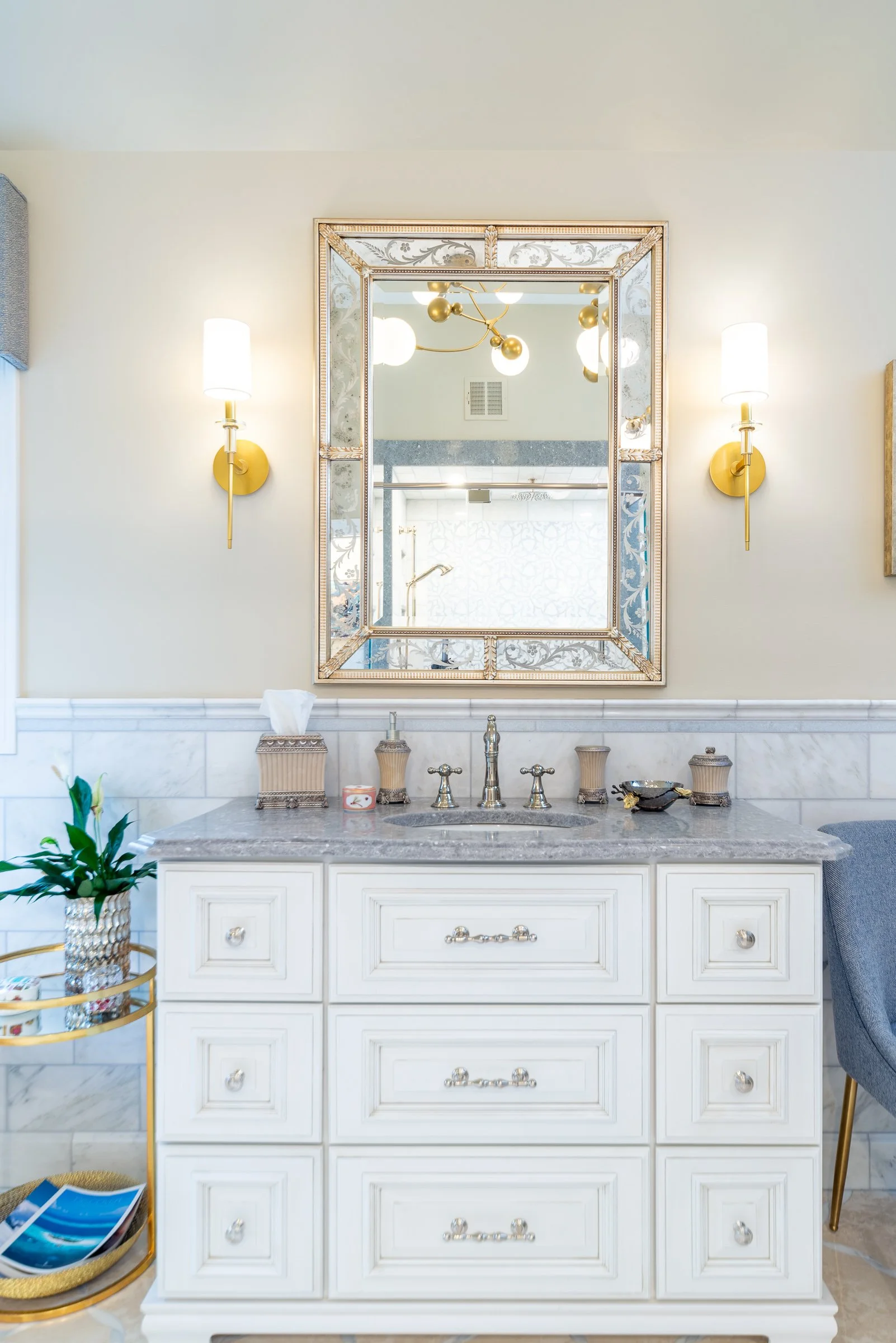A photo gallery of a marble bathroom remodeled by Goedecke Design ...
