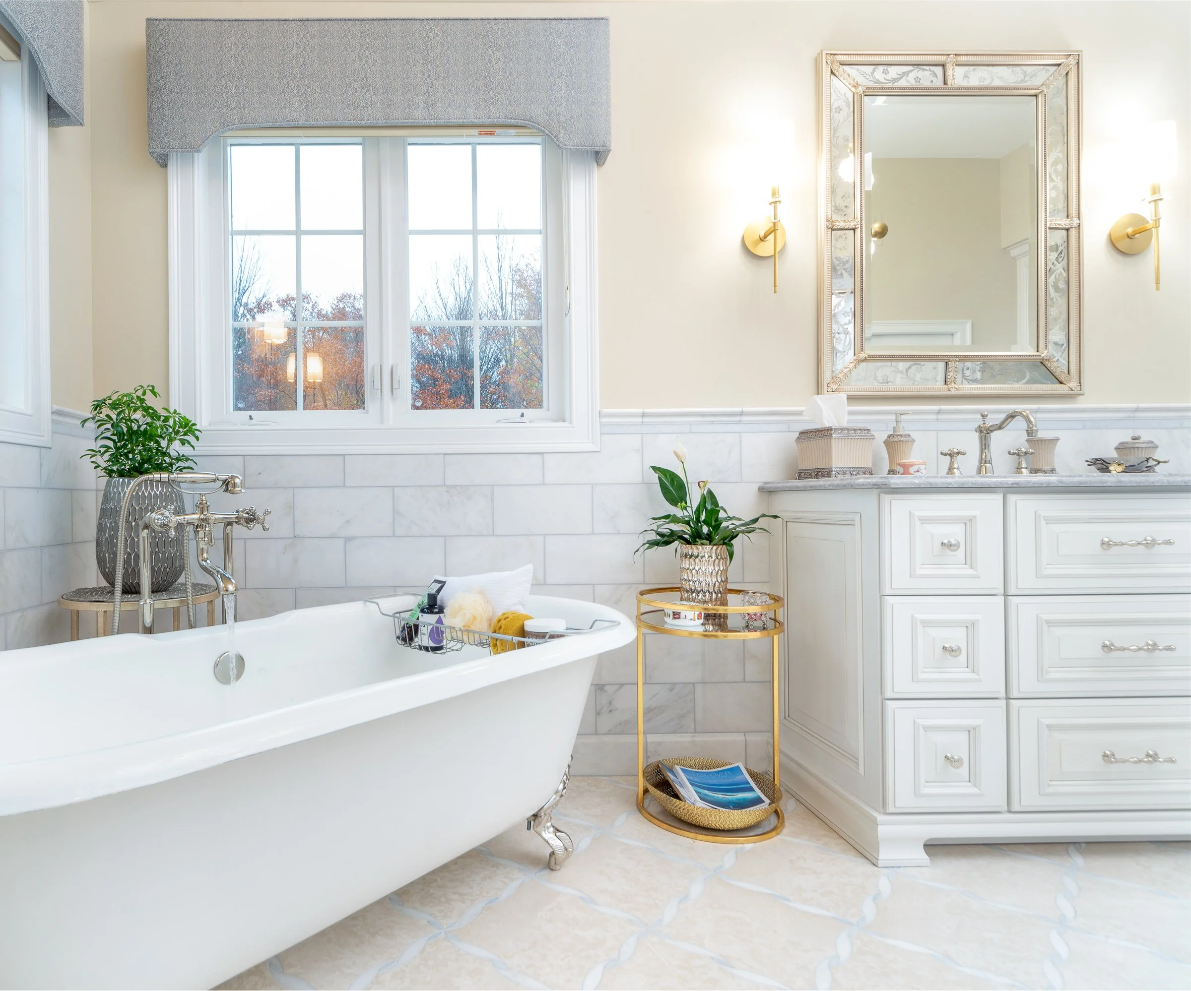 A photo gallery of a marble bathroom remodeled by Goedecke Design ...