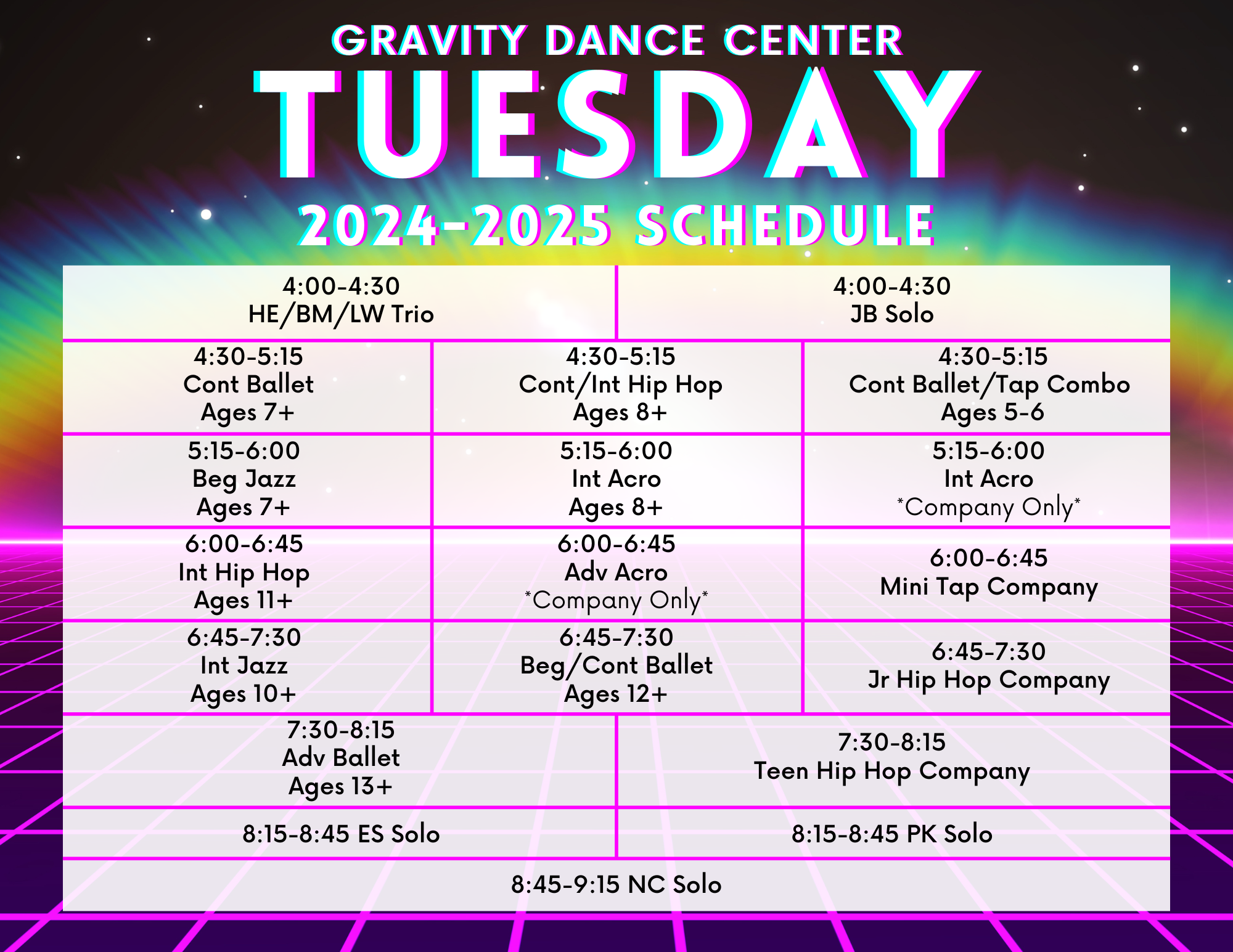 Menu 1 — Gravity Dance Center