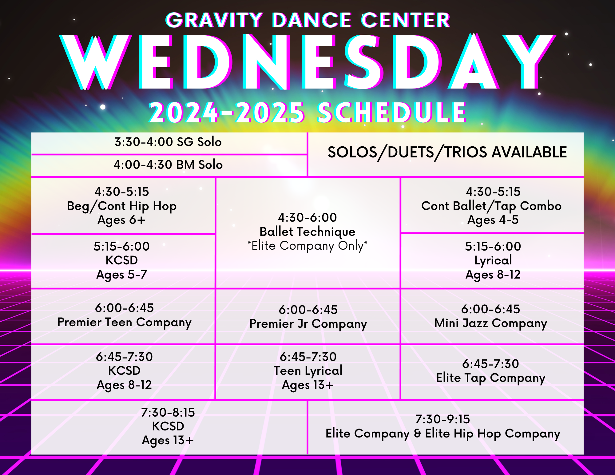 Menu 1 — Gravity Dance Center