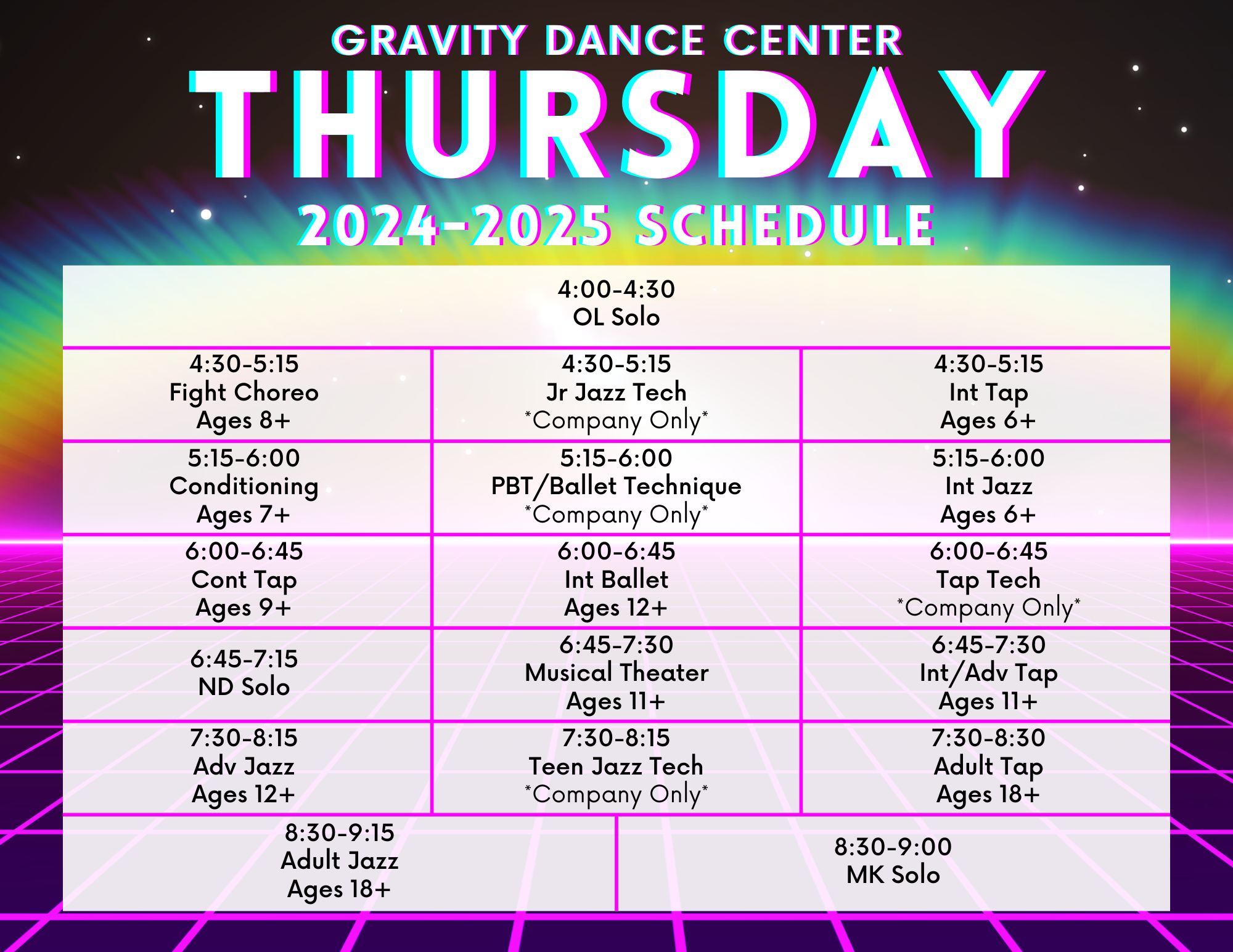 Menu 1 — Gravity Dance Center