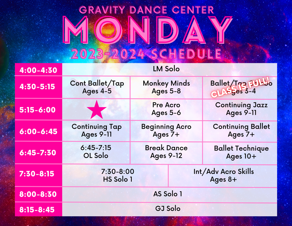 Menu 1 — Gravity Dance Center