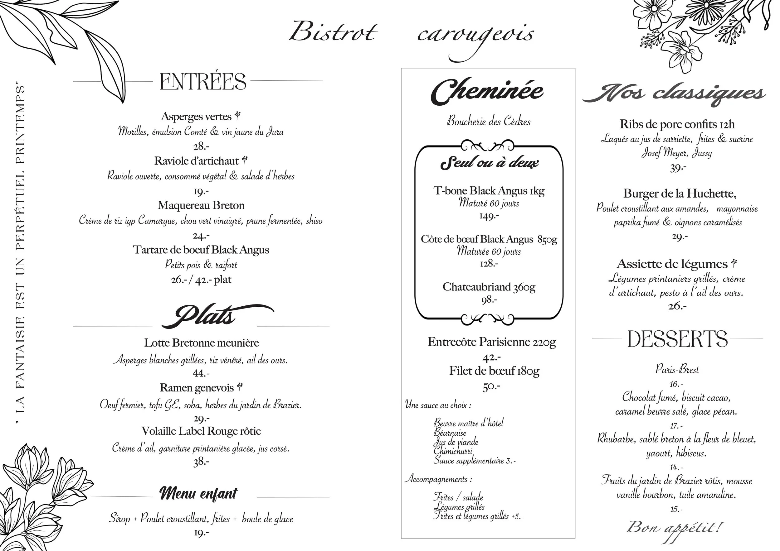 Menu — La Huchette