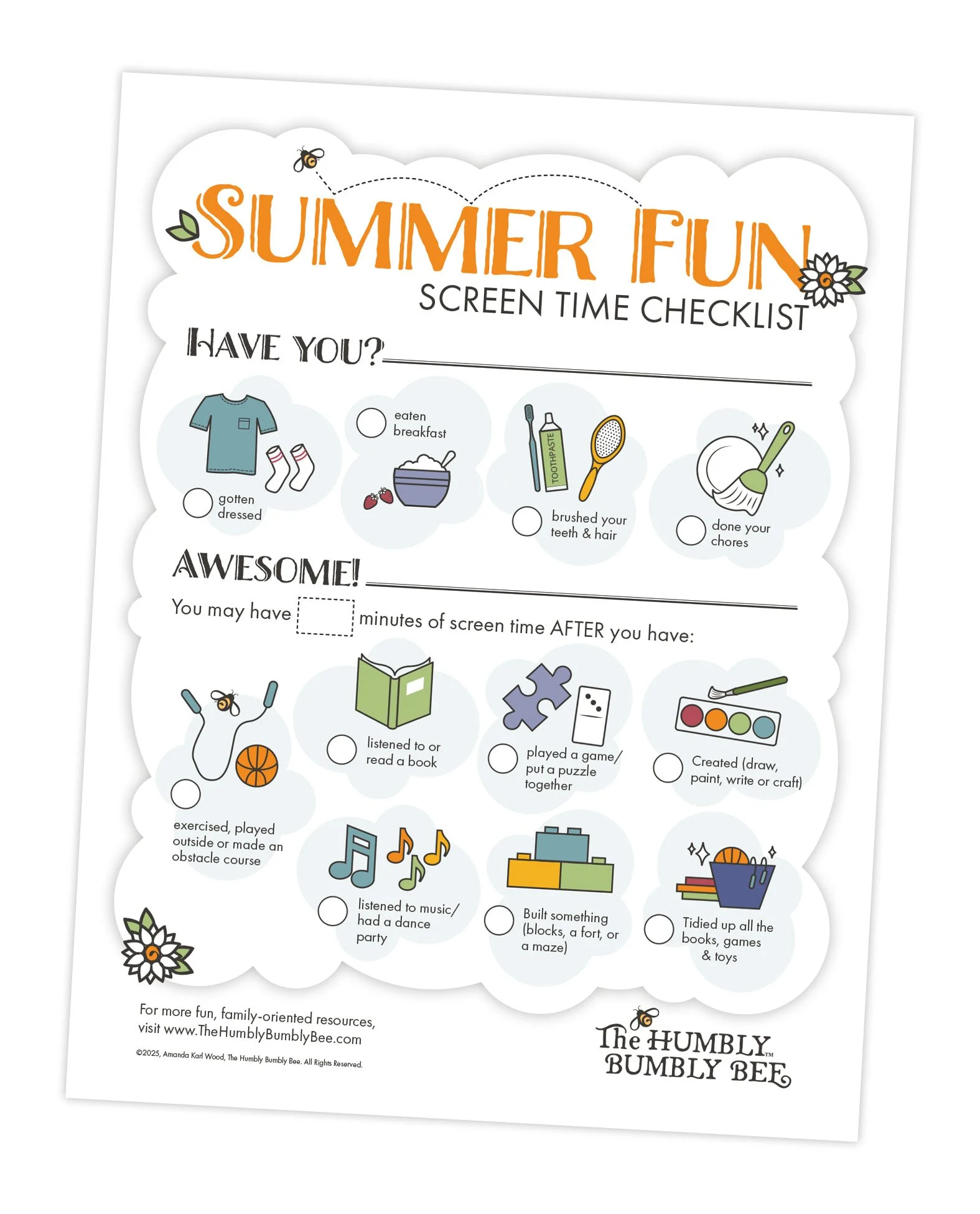 Summer Screen Time Checklist — Humbly Bee, by Amanda Karl Wood