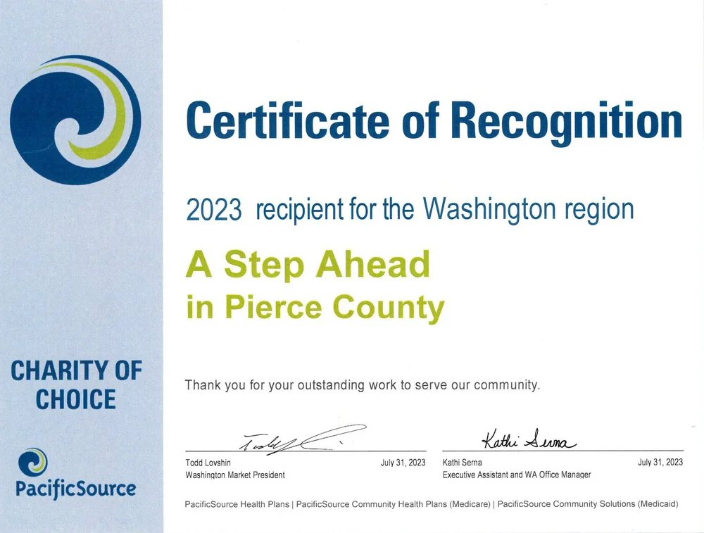 2023 PACIFIC SOURCE AWARD WINNER — A Step Ahead Pierce County