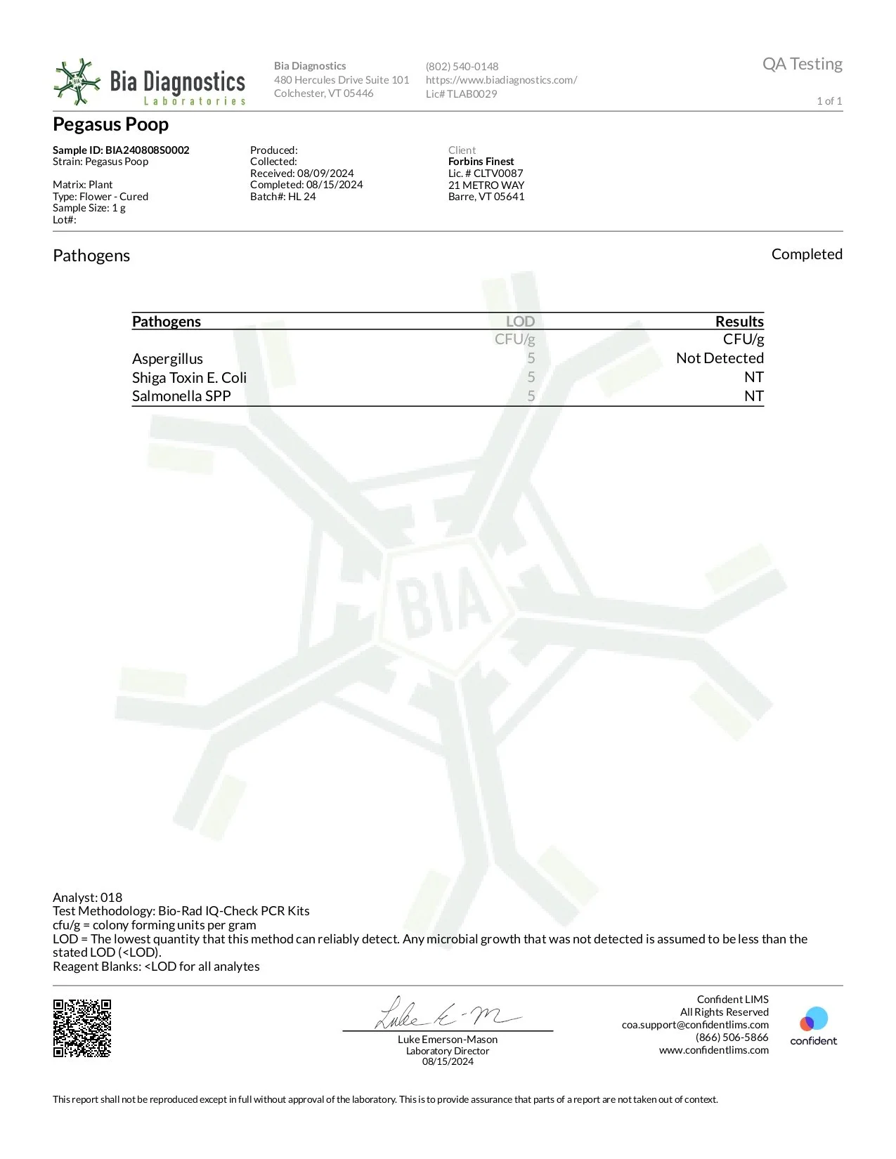 Pegasus Poop Certificate of Analysis | Mountain Girl Cannabis