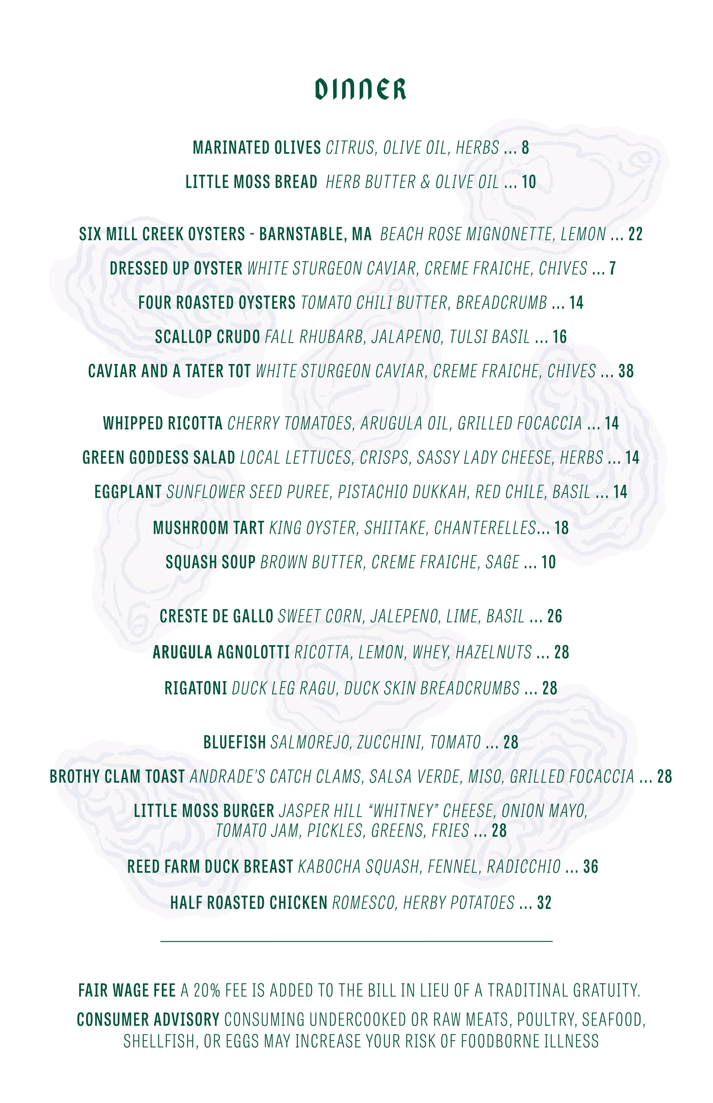 MENUS — Little Moss Restaurant