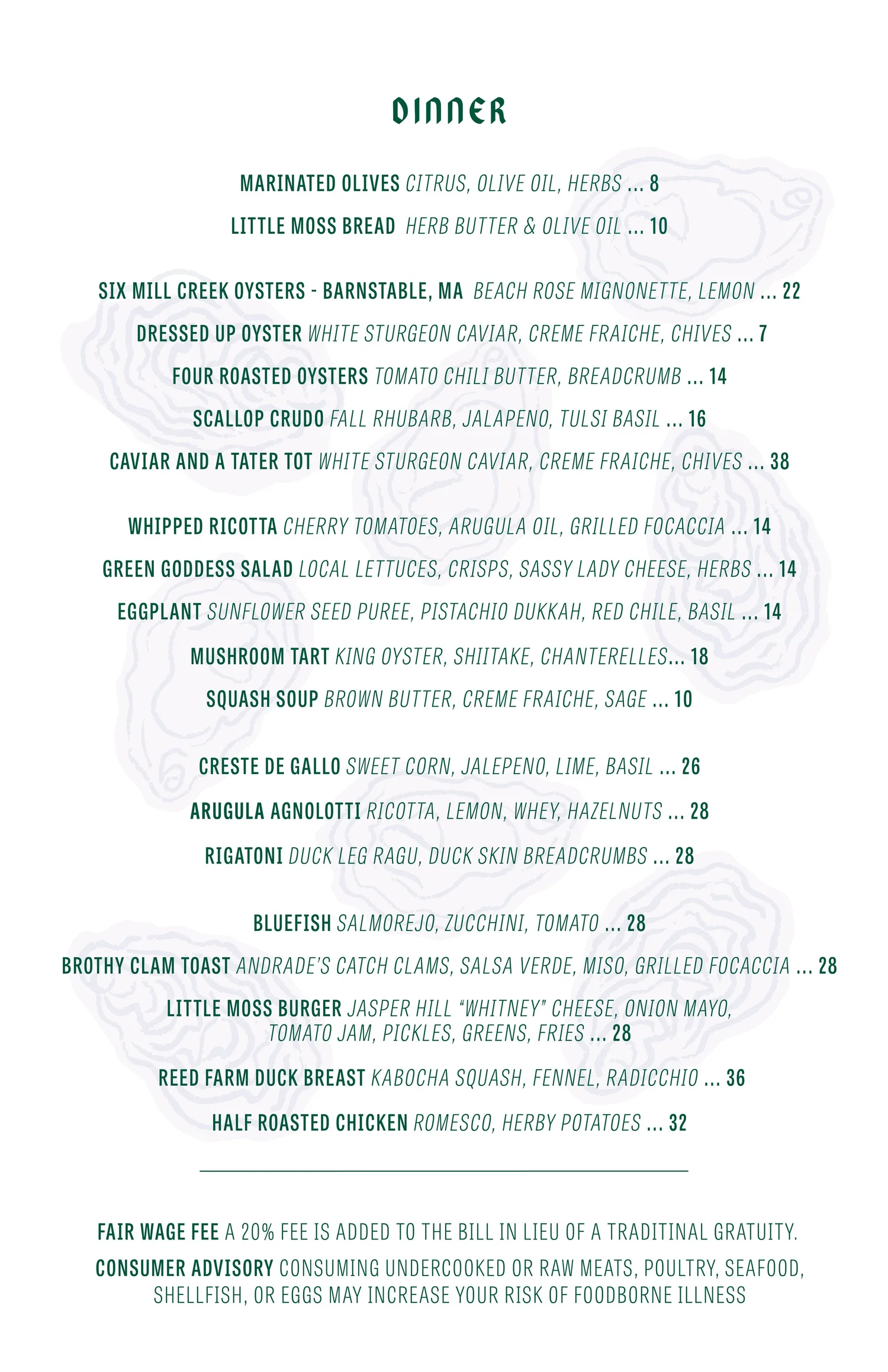 MENUS — Little Moss Restaurant