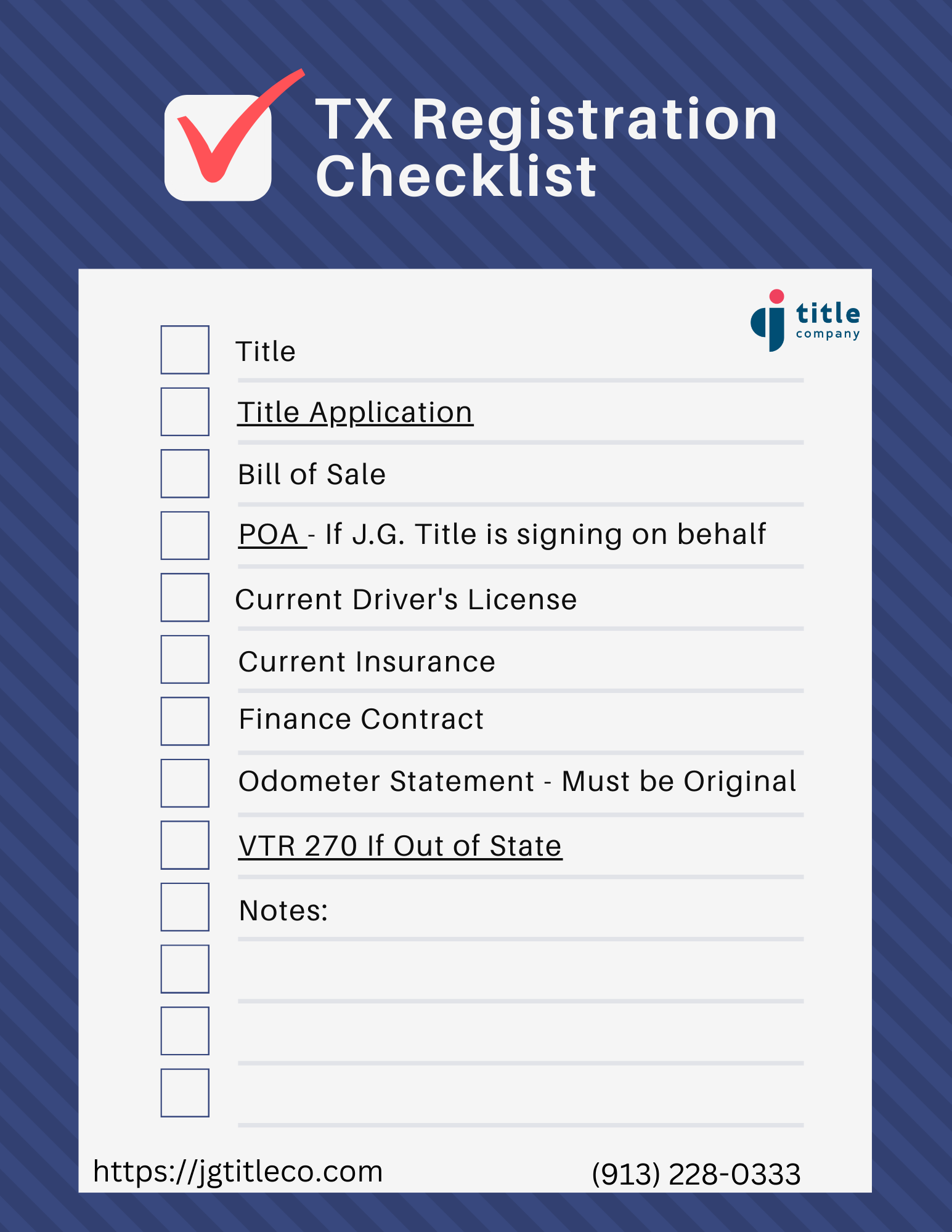 Texas Registration Checklist — JG Title Company