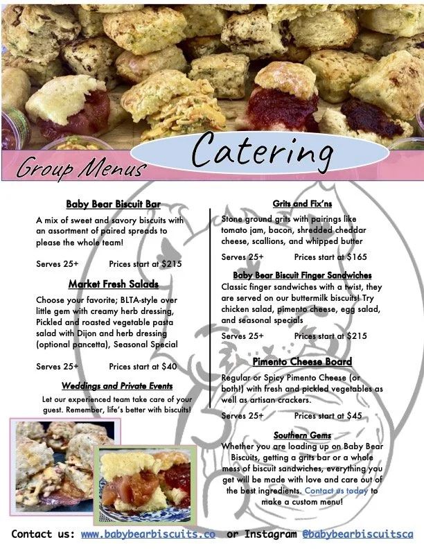 Catering menu — Baby Bear Biscuits
