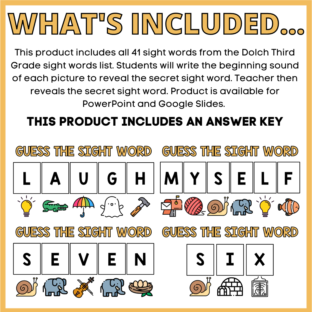 Guess the Secret Sight Words | Dolch Third Grade List | PowerPoint ...