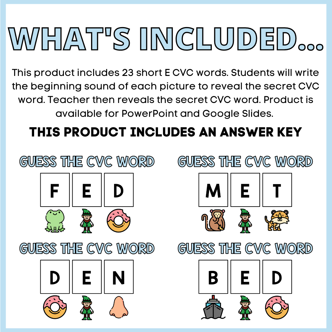 Secret CVC Words | Short E Word List | PowerPoint & Google Slides | The ...