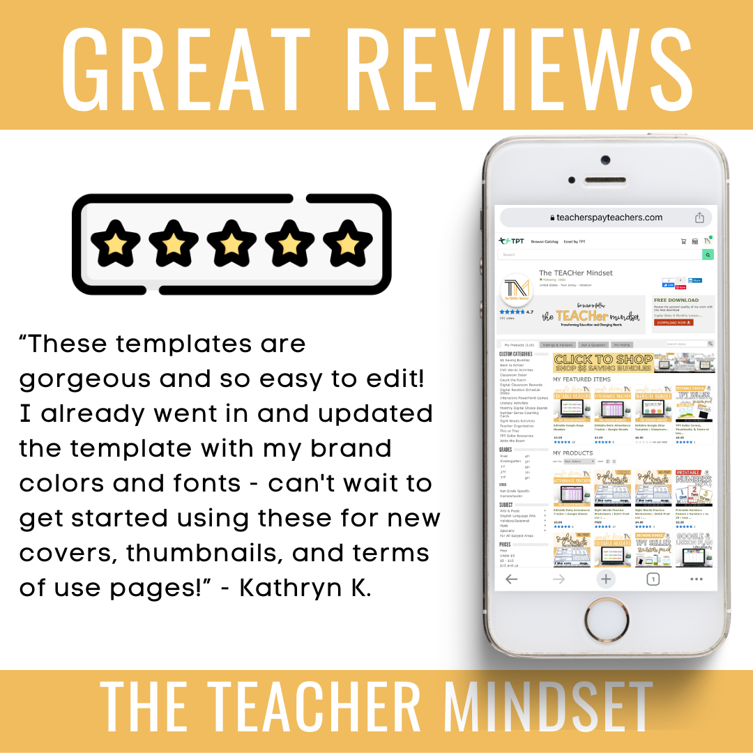 TPT Seller Cover & Thumbnail Templates for Canva | The TEACHer Mindset