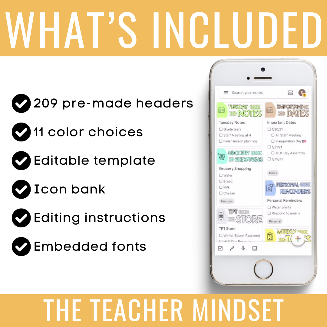 Editable Google Keep Headers | The TEACHer Mindset