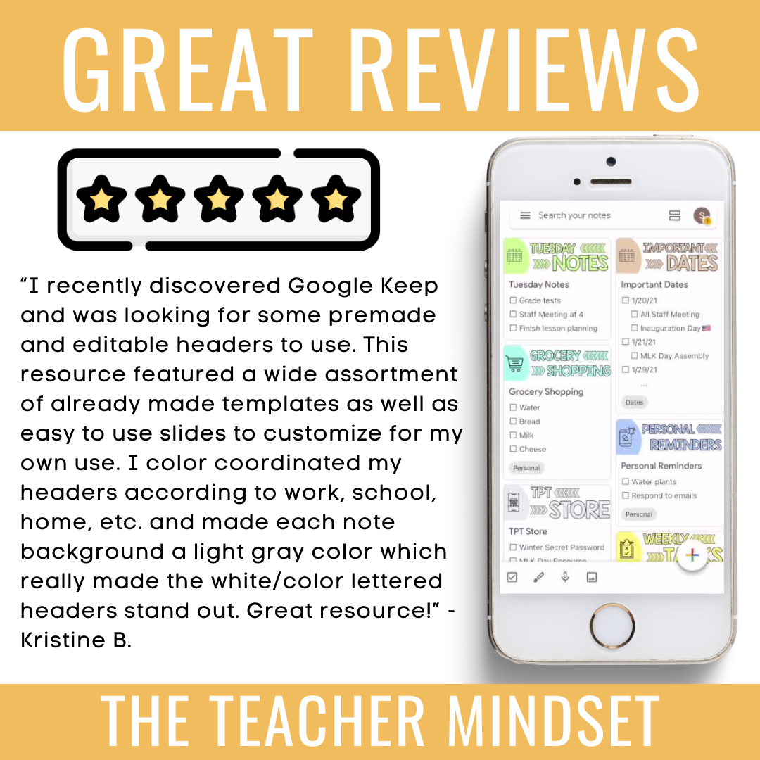 Editable Google Keep Headers | The TEACHer Mindset