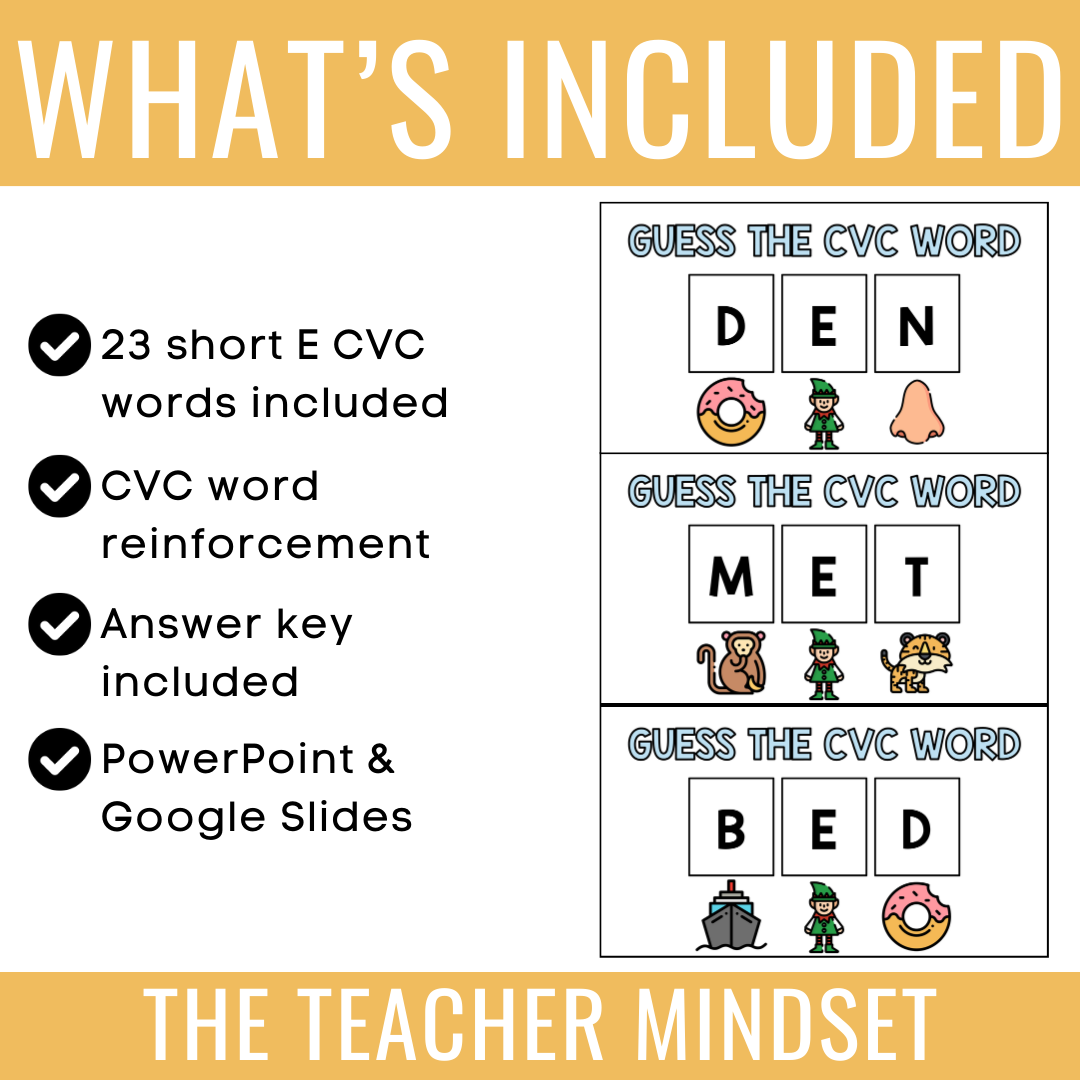 Secret CVC Words | Short E Word List | PowerPoint & Google Slides | The ...