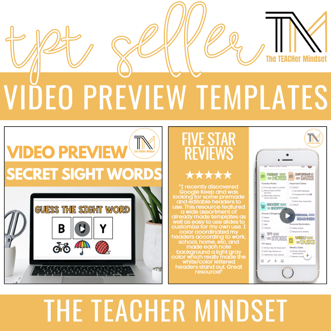 TPT Seller Video Preview Templates for Canva | The TEACHer Mindset