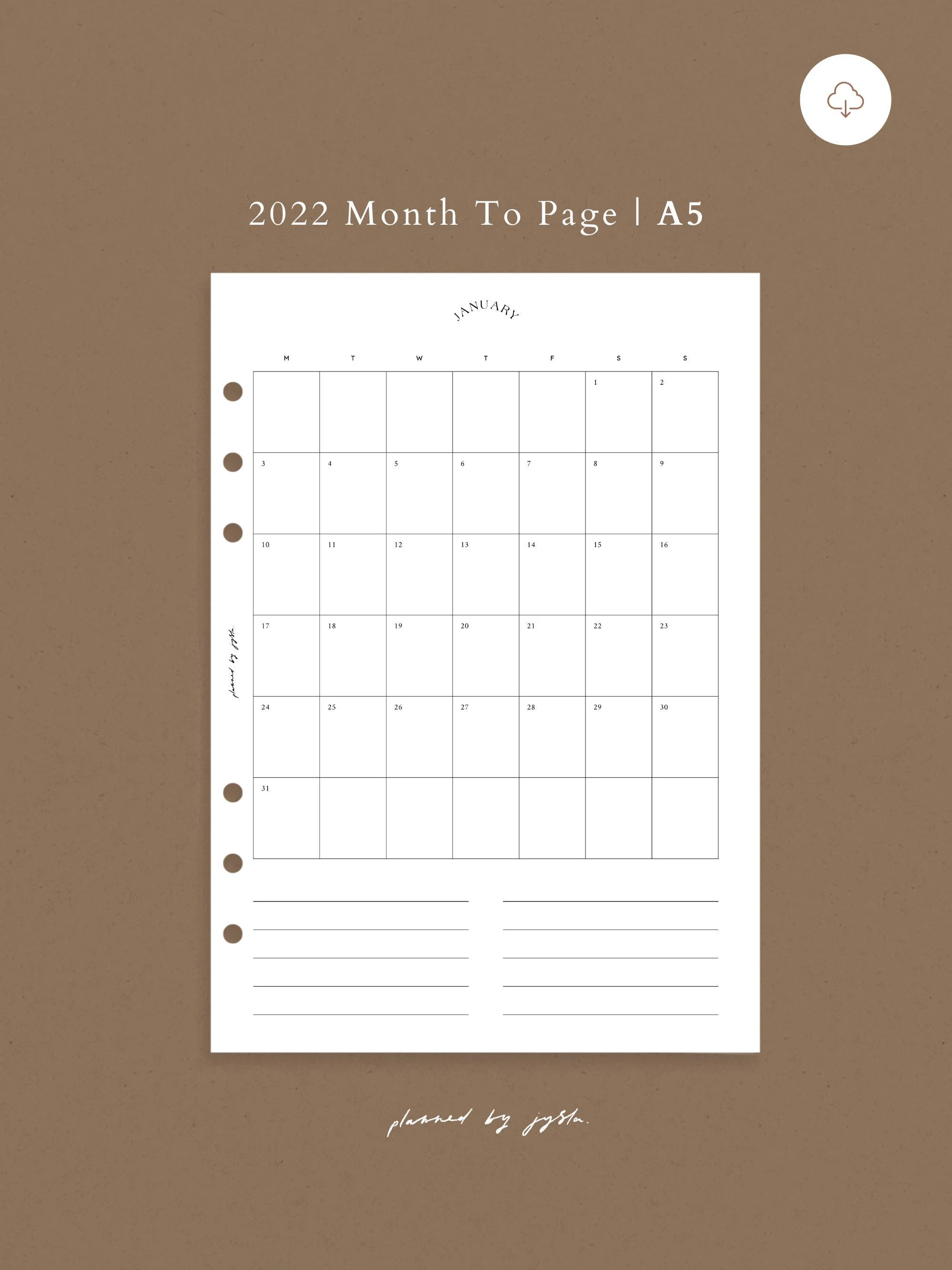 Half Page Monthly Planner - Printable Insert — Planned By Jysla