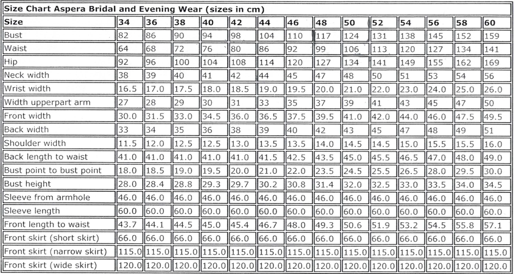 SIZE CHART — ASPERA