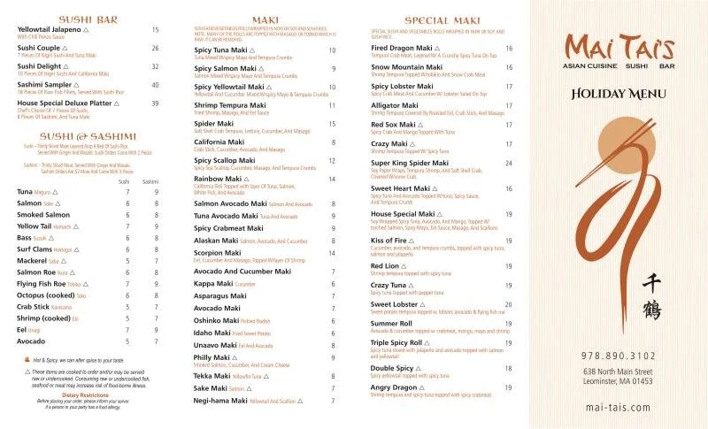 Holiday menu — Mai Tai's