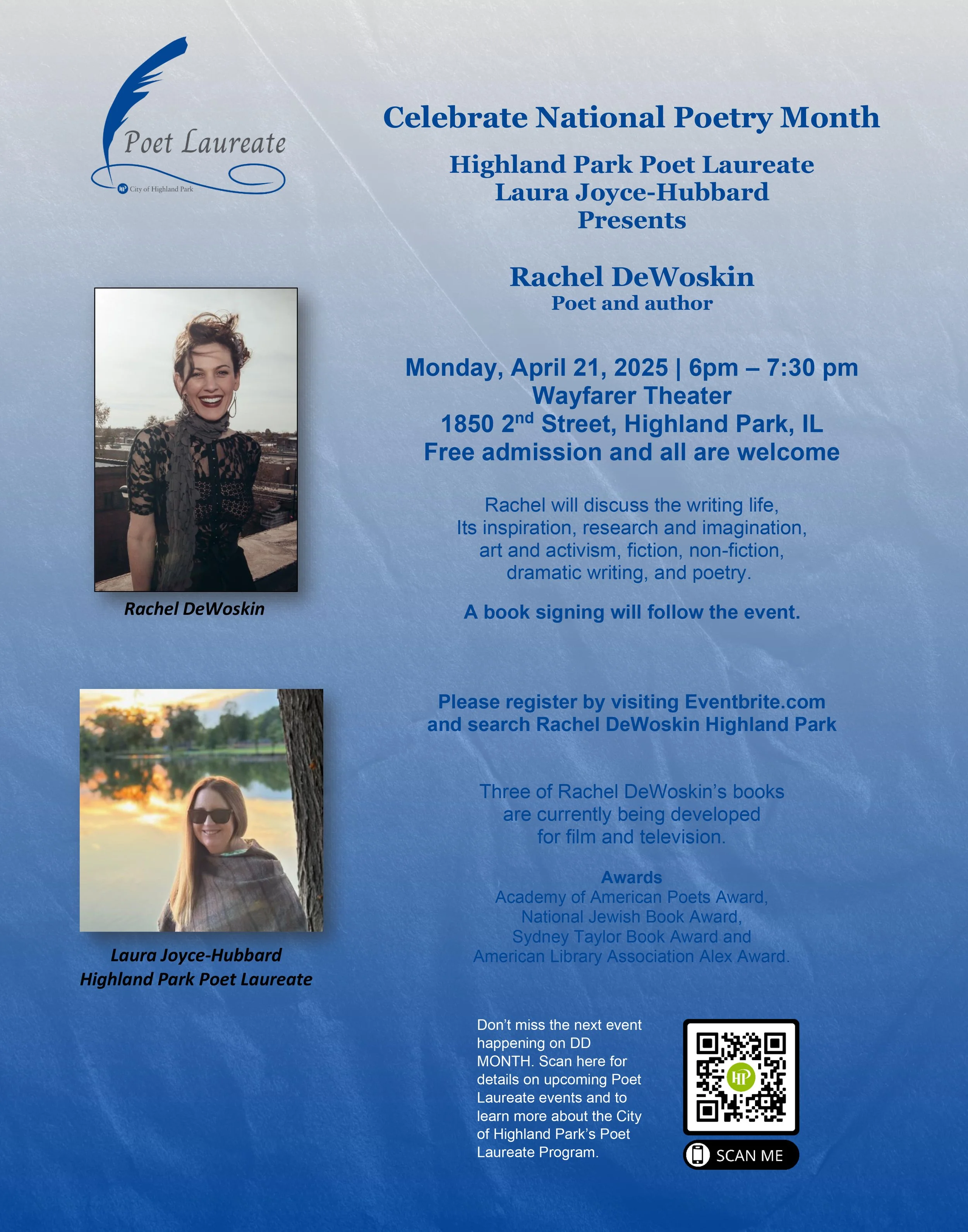 Celebrate National Poetry Month with Rachel DeWoskin — Enjoy Highland ...