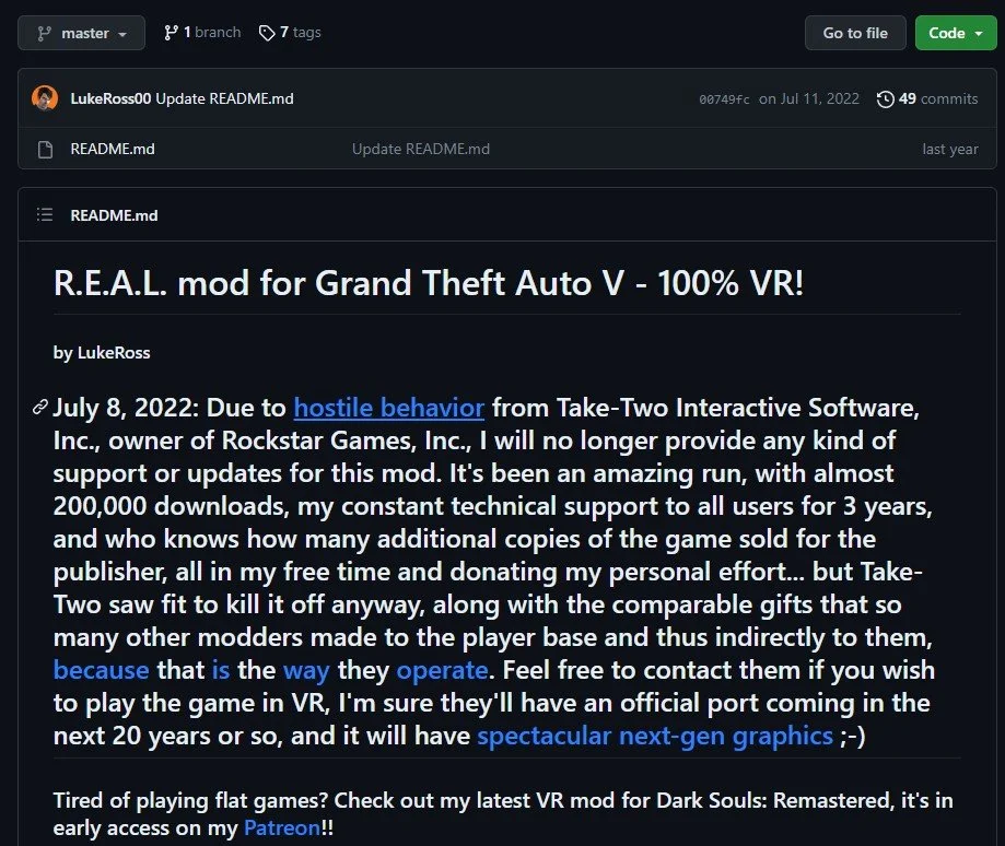 GTA V VR Mod Destroyed By DMCA Takedown — Reality Remake Gaming
