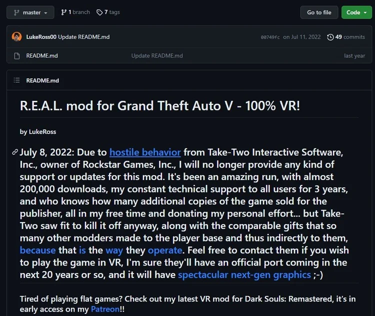 GTA V VR Mod Destroyed By DMCA Takedown — Reality Remake Gaming