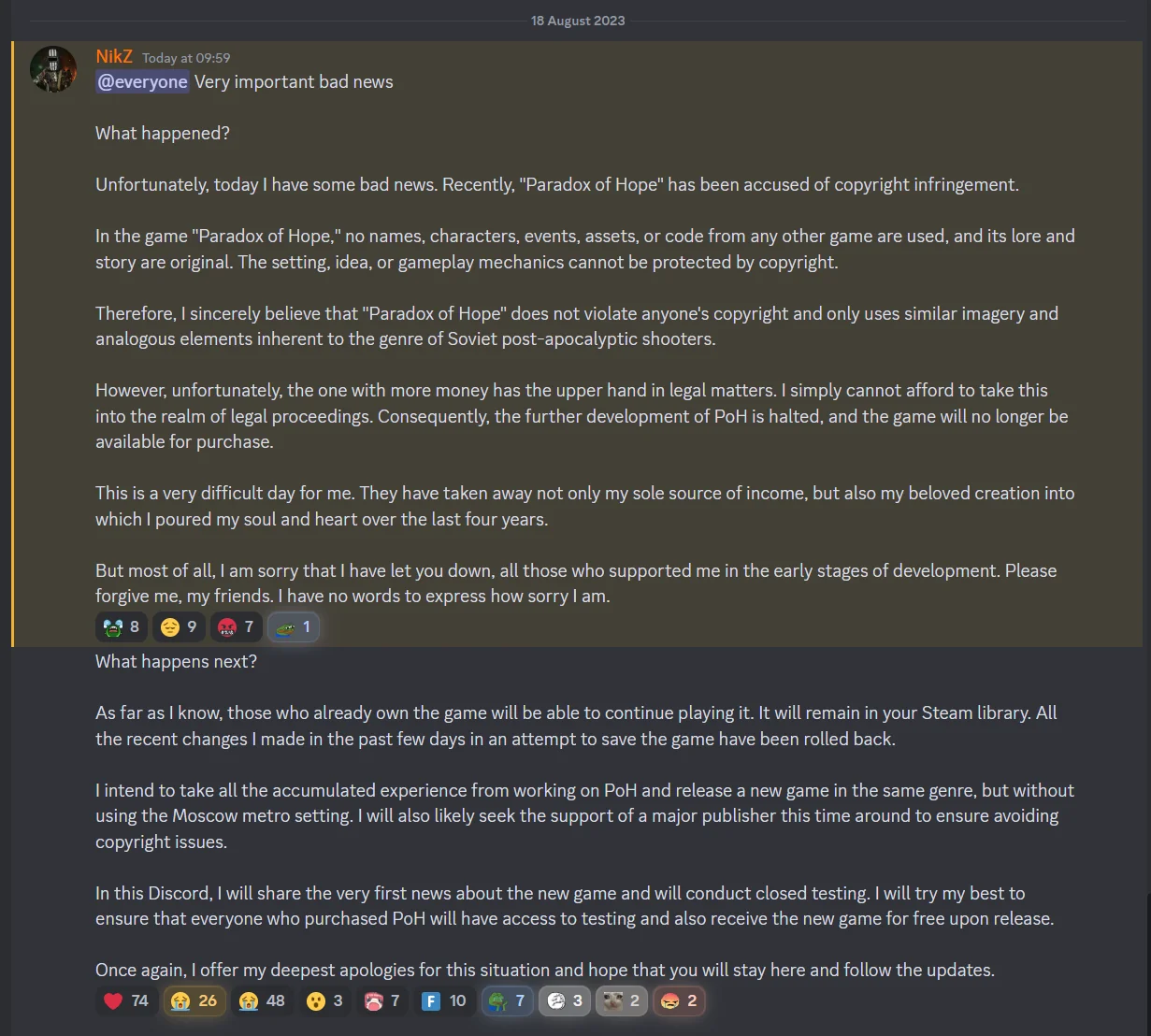 Paradox Of Hope Is Yet Another Indie Game Destroyed By A Copyright ...