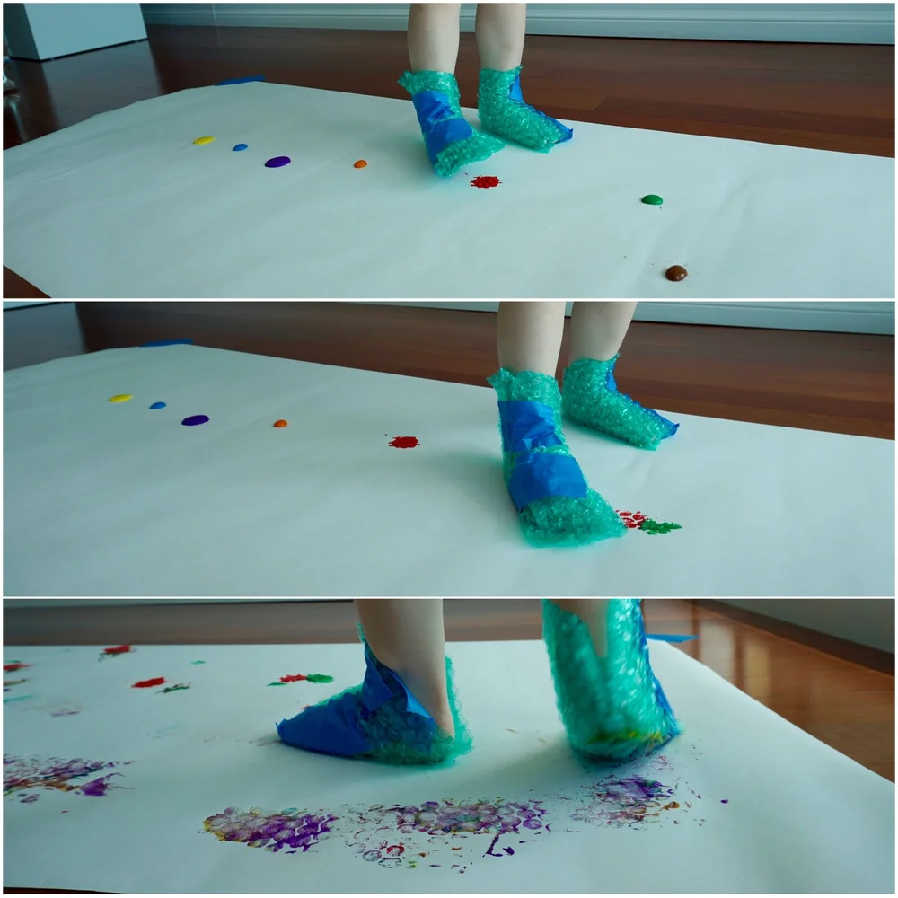Bubble Wrap Feet Painting with Nicky's Hands and Feet