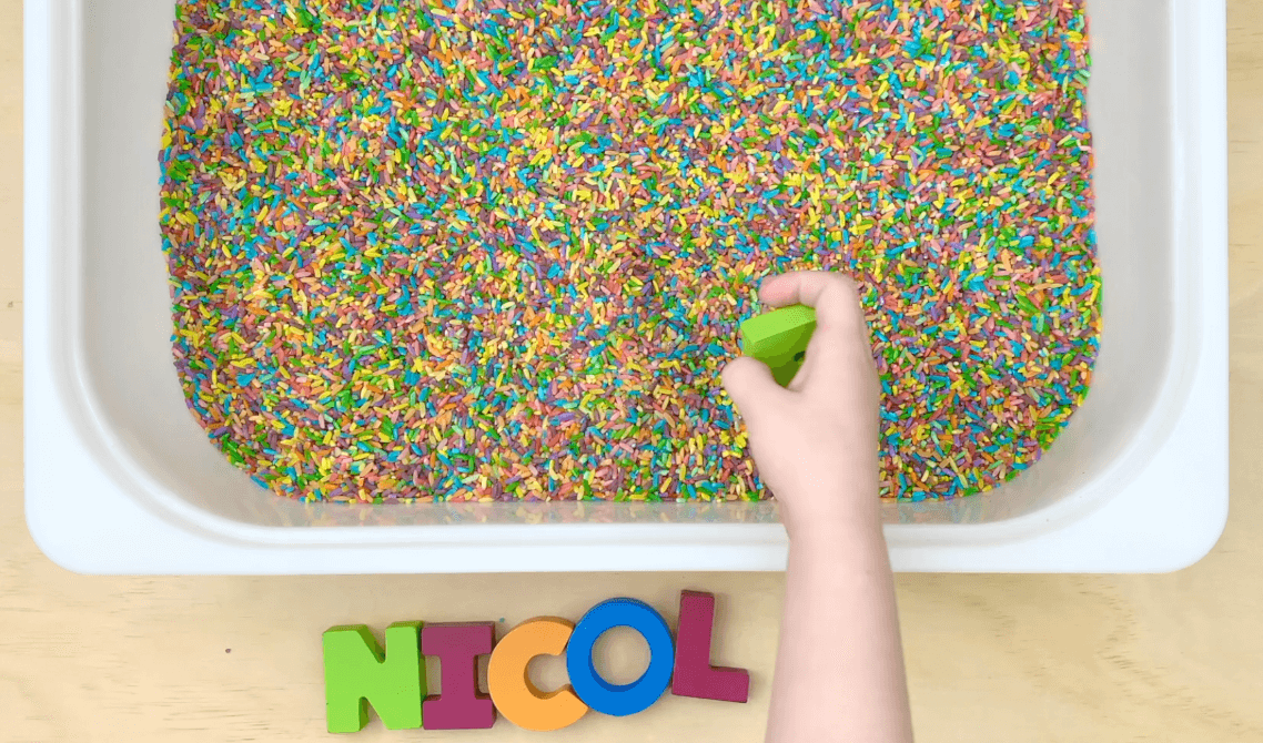 Colorful Rice Letter Find Activity - MOTHERCOULD