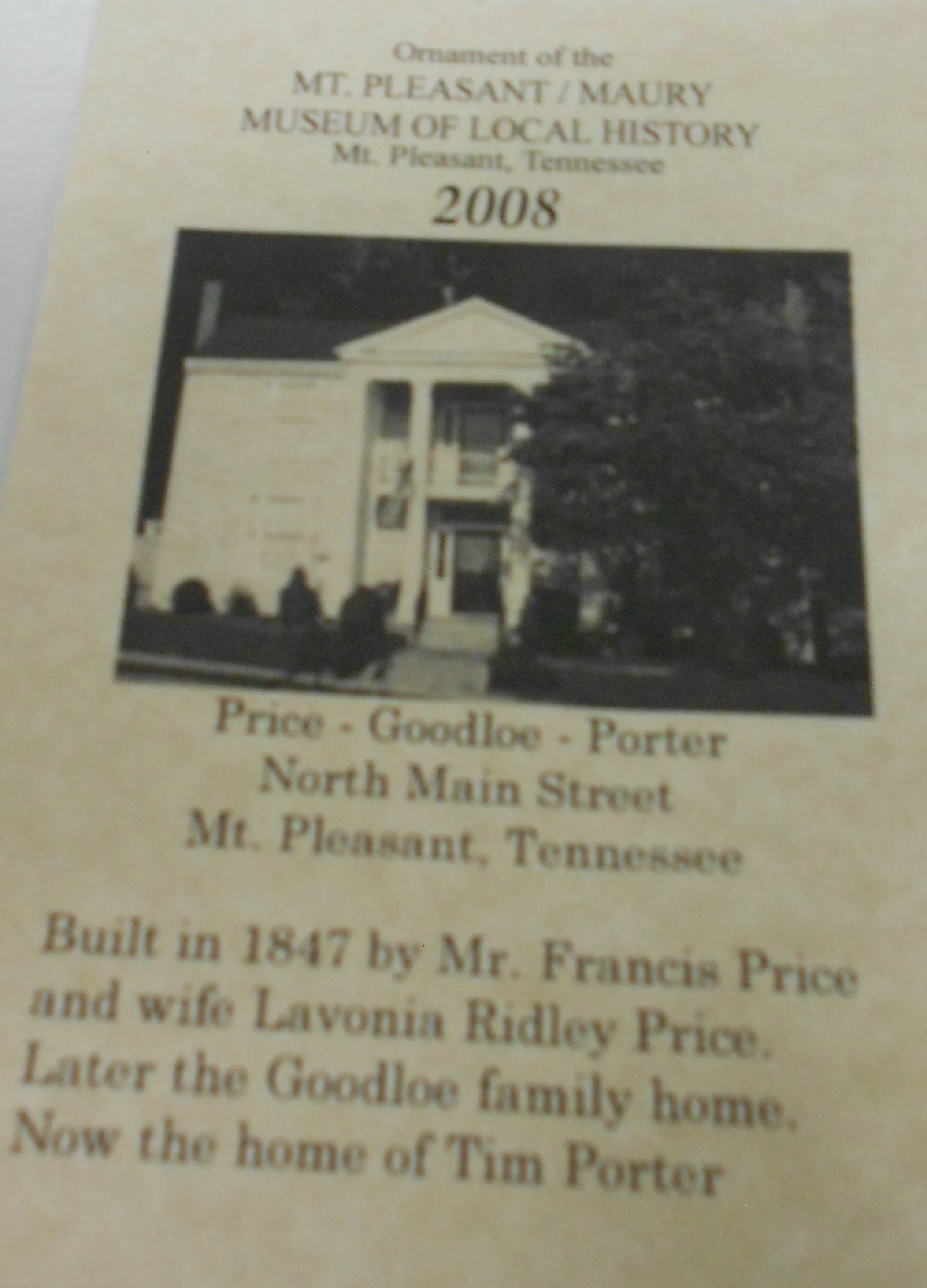 Price - Goodloe House - 2008 — Mt. Pleasant Museum of Local History