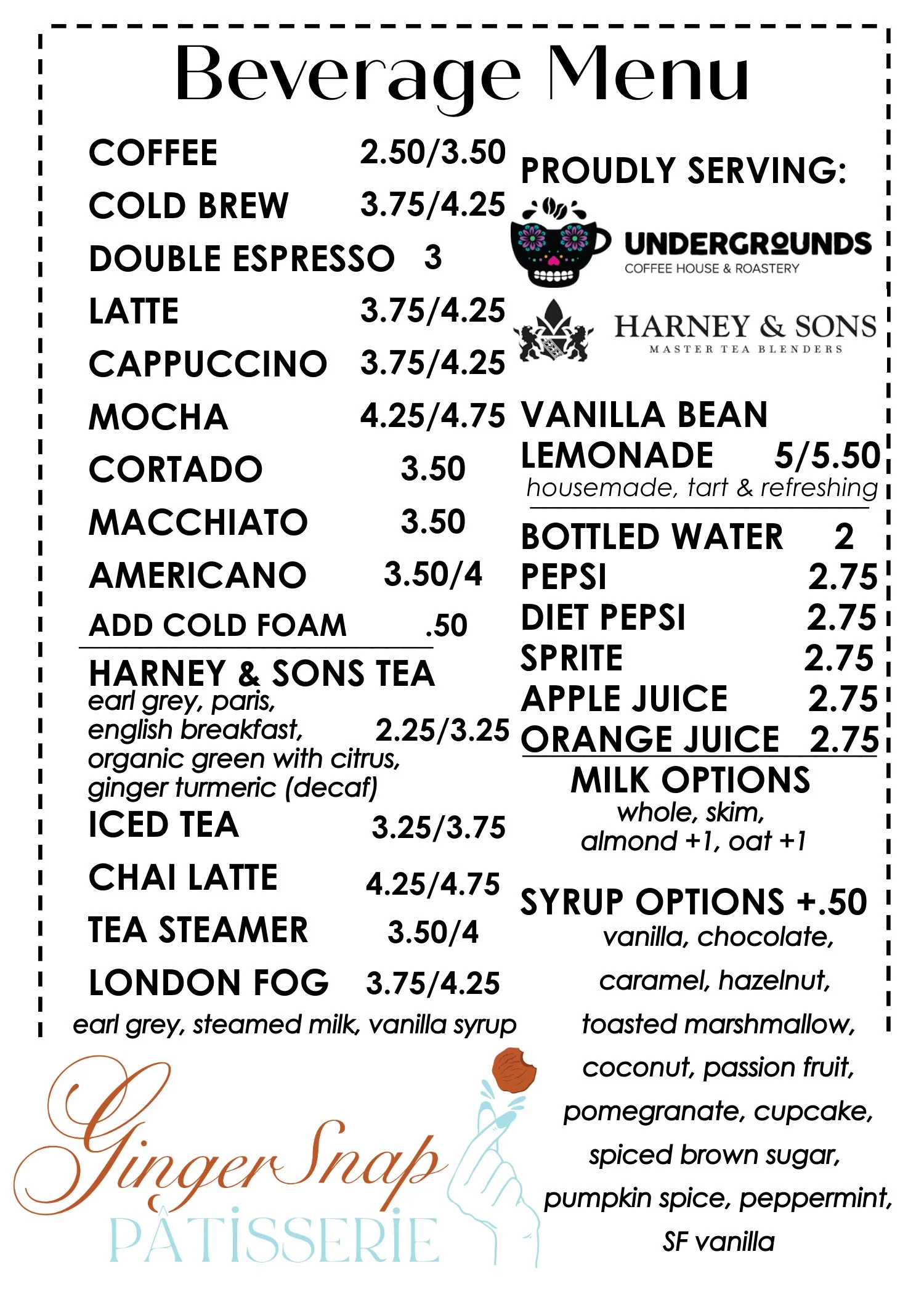 Our Menu — Ginger Snap Patisserie