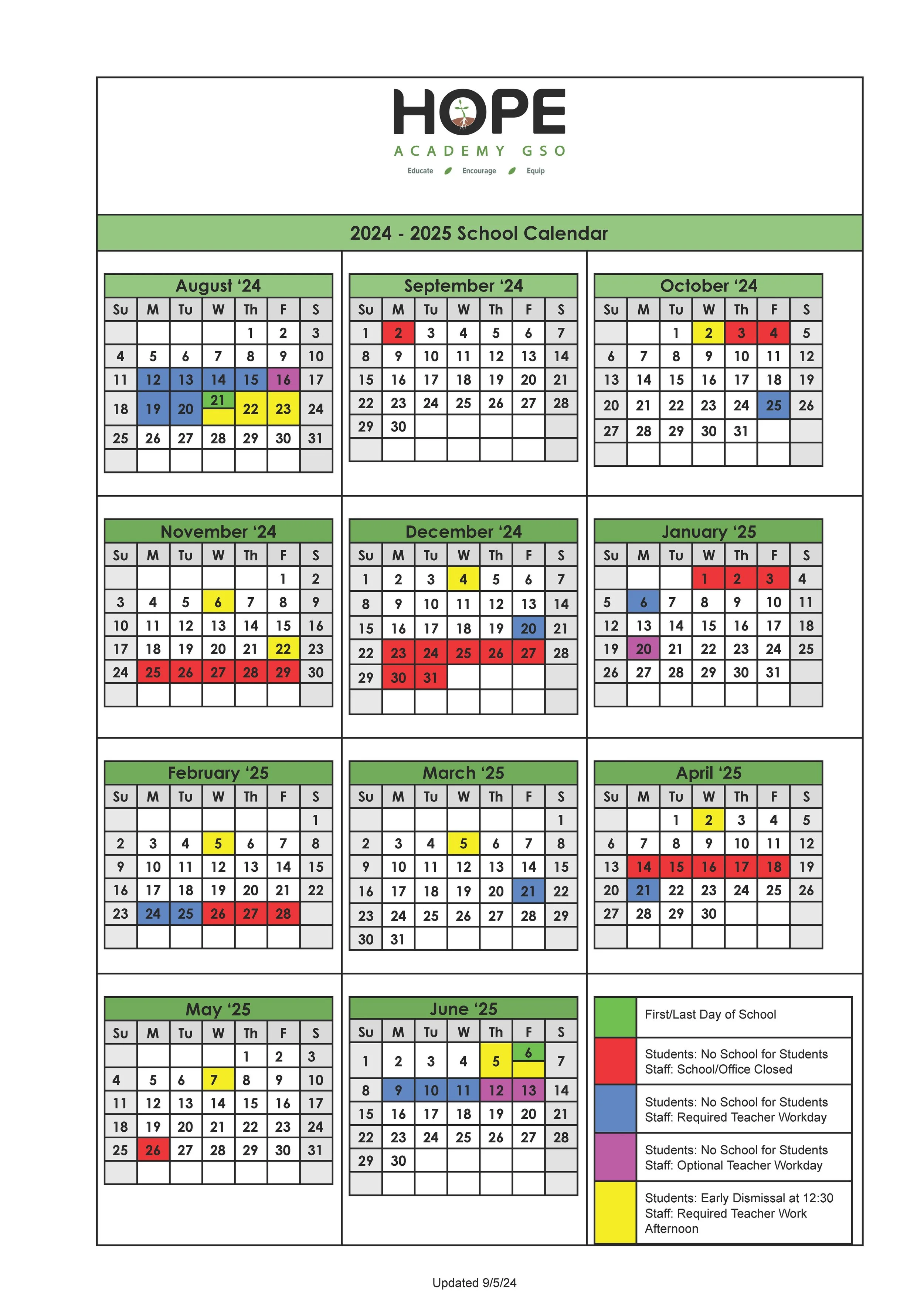 Academic Calendar — Hope Academy GSO