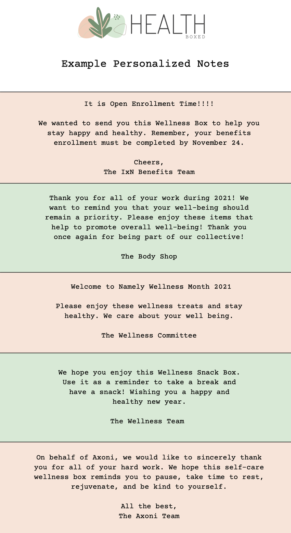 Example Notecards — HealthBoxed