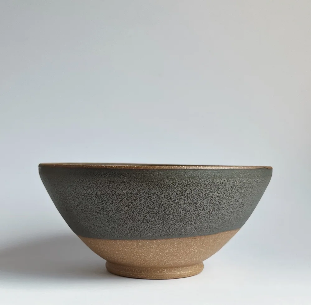 Vintage Large Hand Thrown Pottery Bowl Ceramic Green with Dark Texture ...