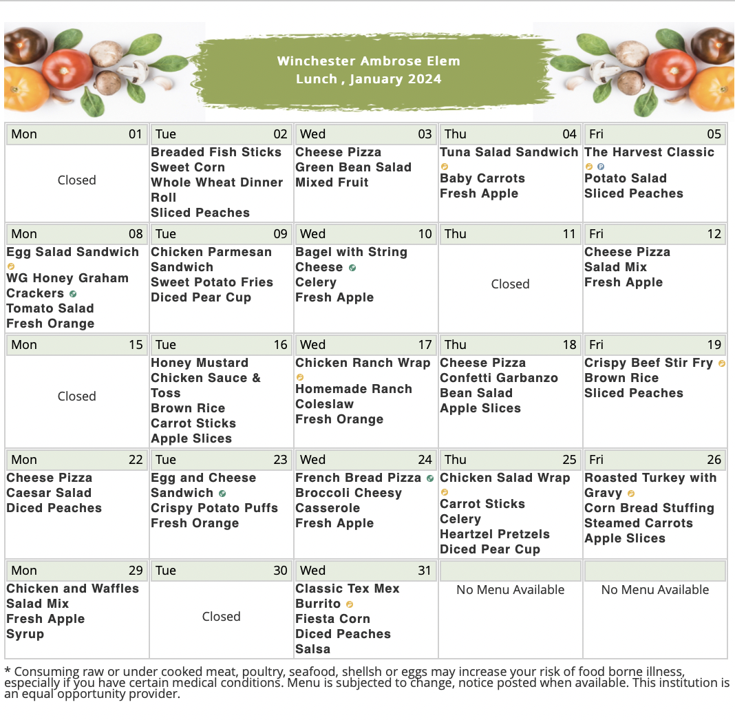 Lunch Menu — Your Ambrose PTO