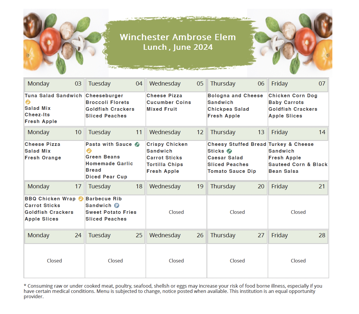 Lunch Menu — Your Ambrose PTO