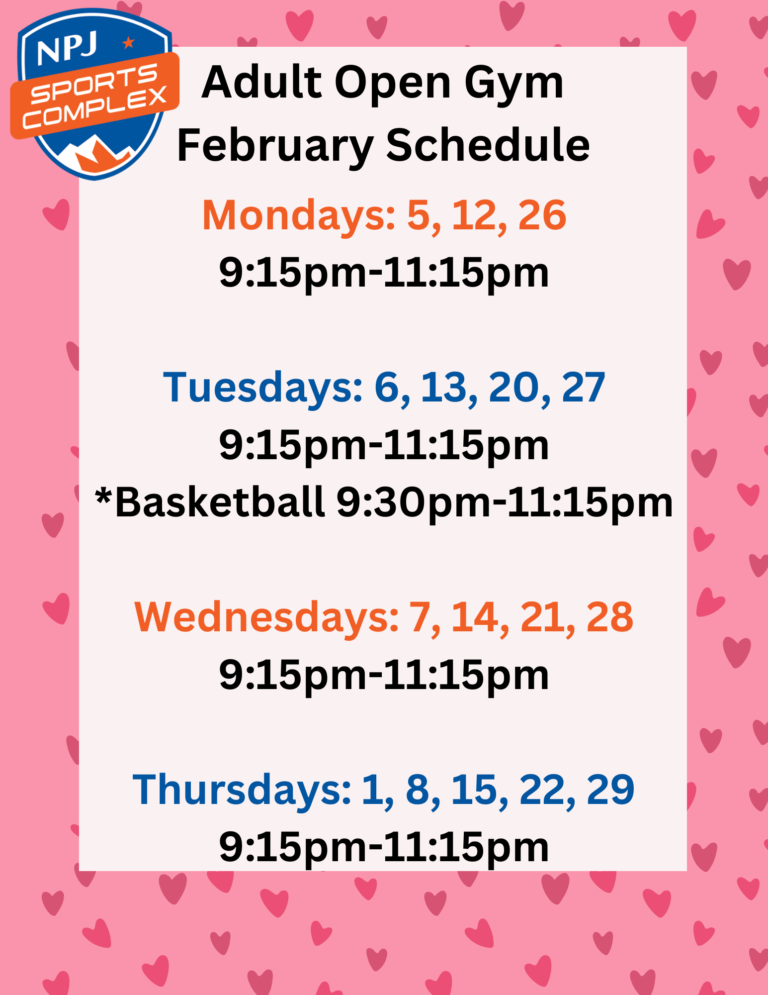 Adult Open Gyms — NPJ Sports Complex