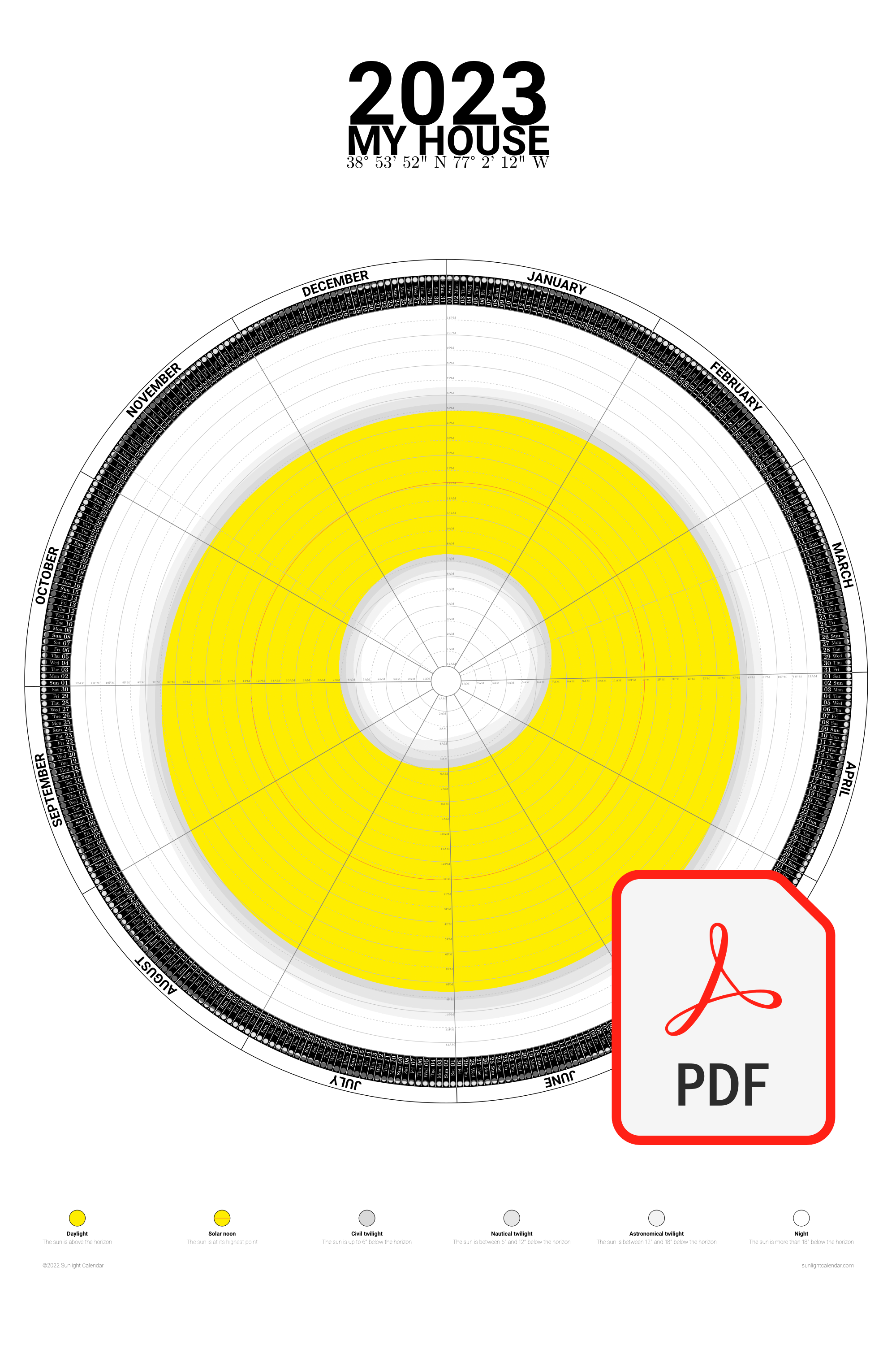 2025 Custom Circular Sunlight Calendar - Printable PDF — Sunlight Calendar