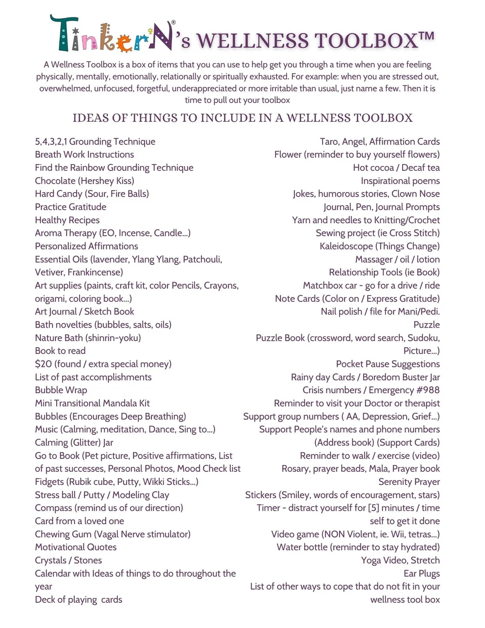 Wellness Toolbox™ — Tinker'N LLC