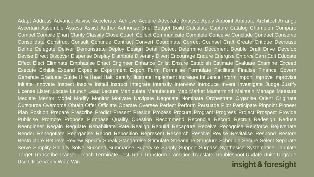 Action Verbs. Words That Get Things Done. — insight & foresight