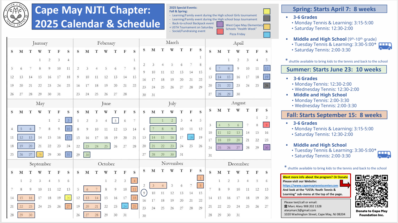 2025 NJTL Spring Schedule — Cape May Tennis Center