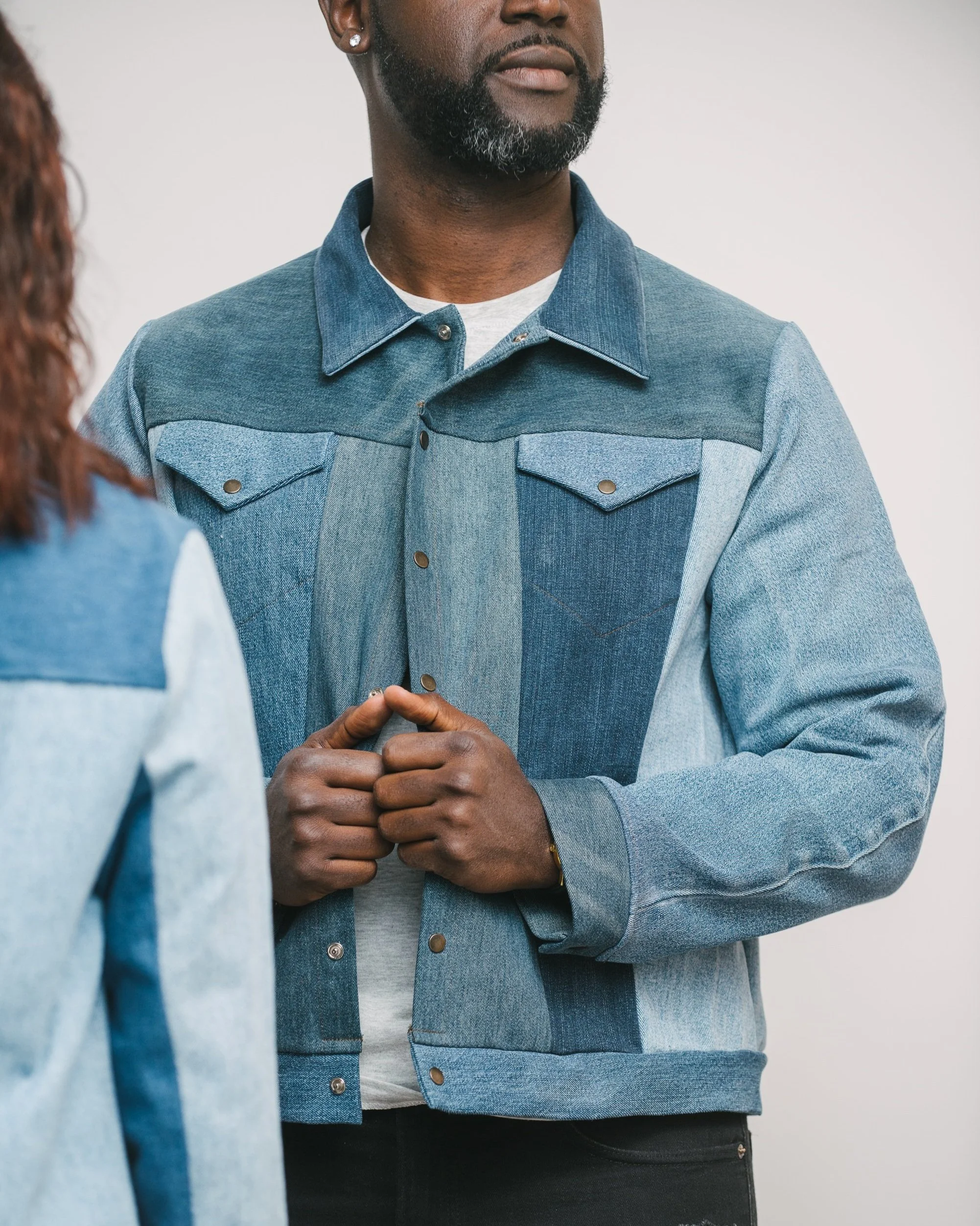 Napperon patchwork géométrique denim recyclé — Pascale Viau