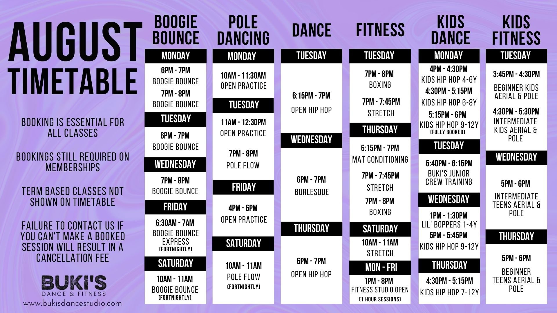 Timetable — Buki's Dance & Fitness