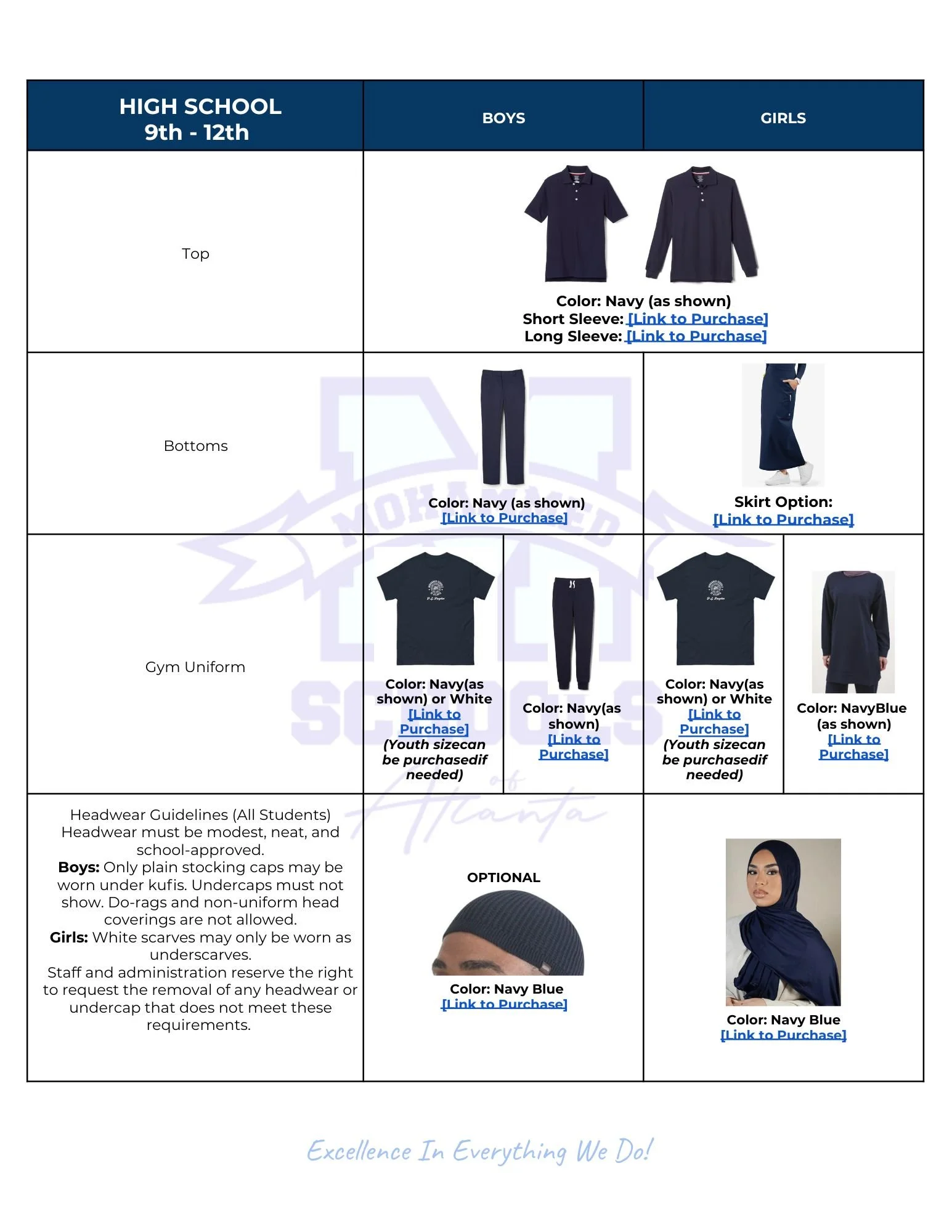 Uniform Information — Mohammed Schools of Atlanta
