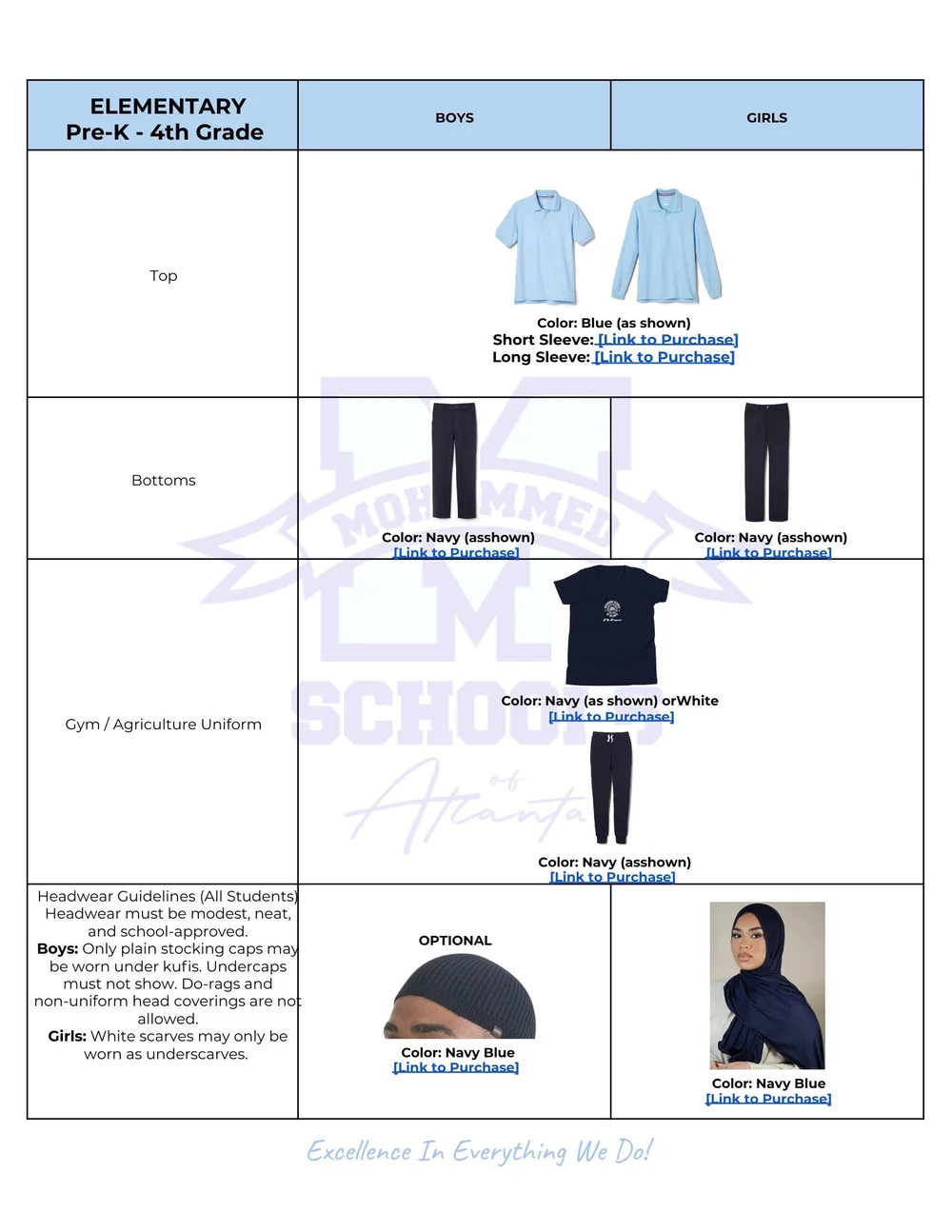 Uniform Information — Mohammed Schools of Atlanta