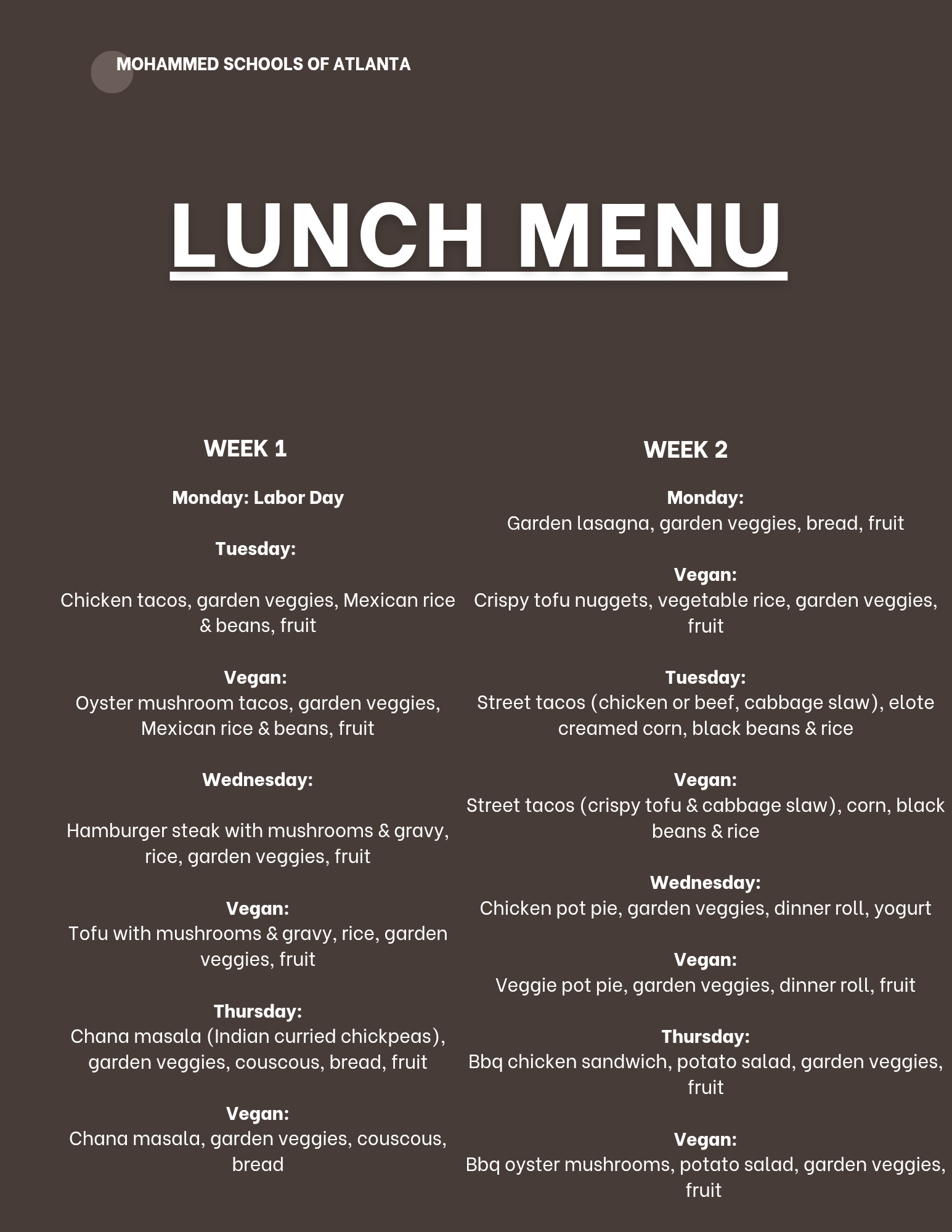 Lunch Program — Mohammed Schools of Atlanta