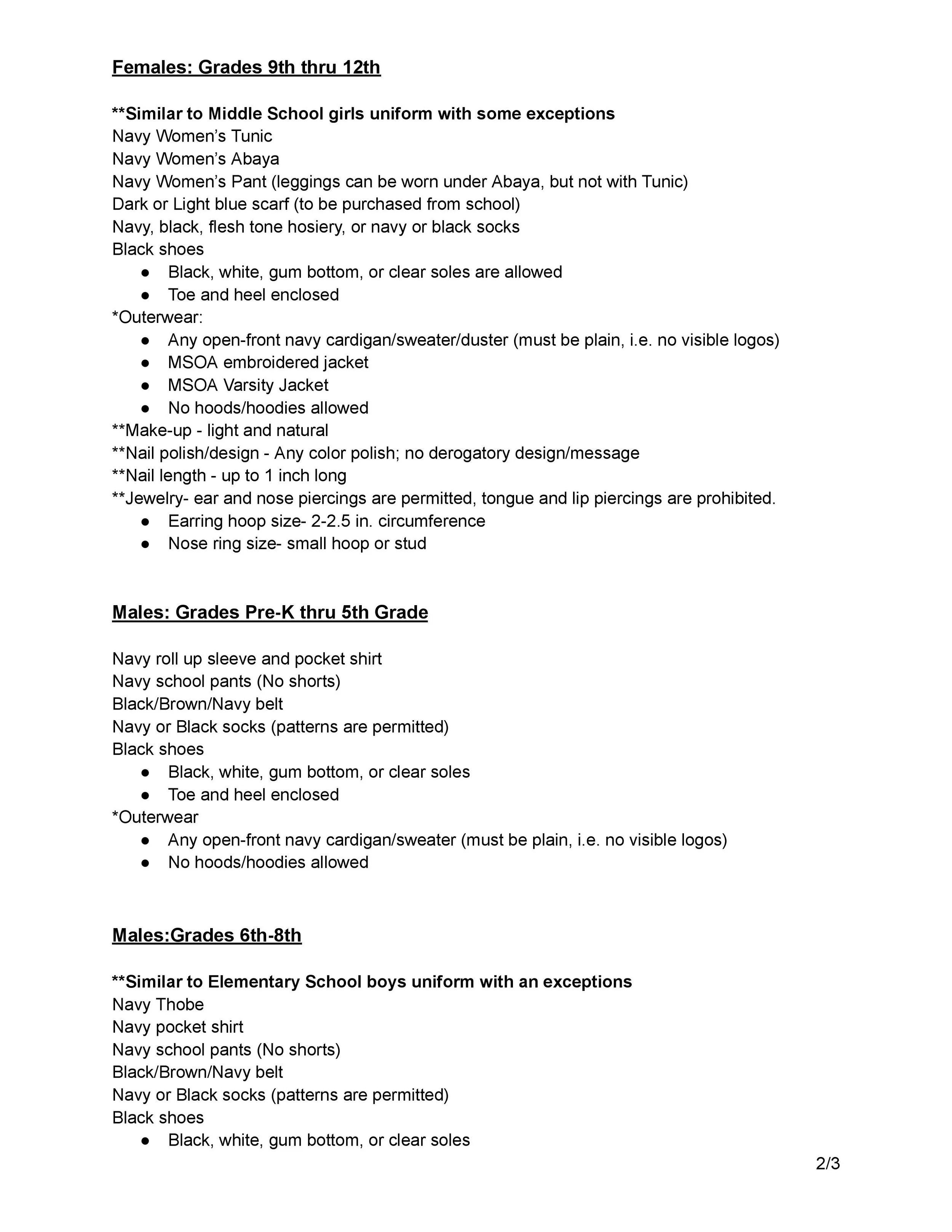 Uniform Information — Mohammed Schools of Atlanta